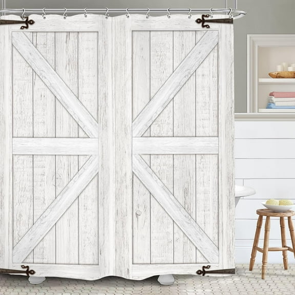 Barn Door Rustic Bathroom Shower Curtain 72W by 72H Inch Farmhouse ...
