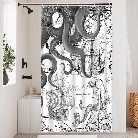 Colorful Nautical Octopus Shower Curtain Funny Ocean Kraken Shower ...