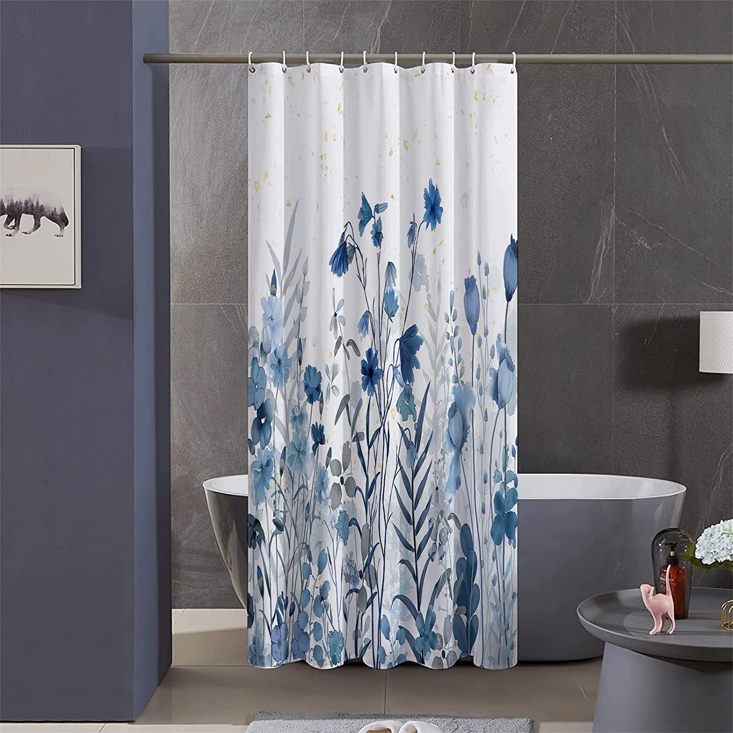 Stall Blue White Floral Shower Curtain Set, 36Wx72HInch Narrow RV ...