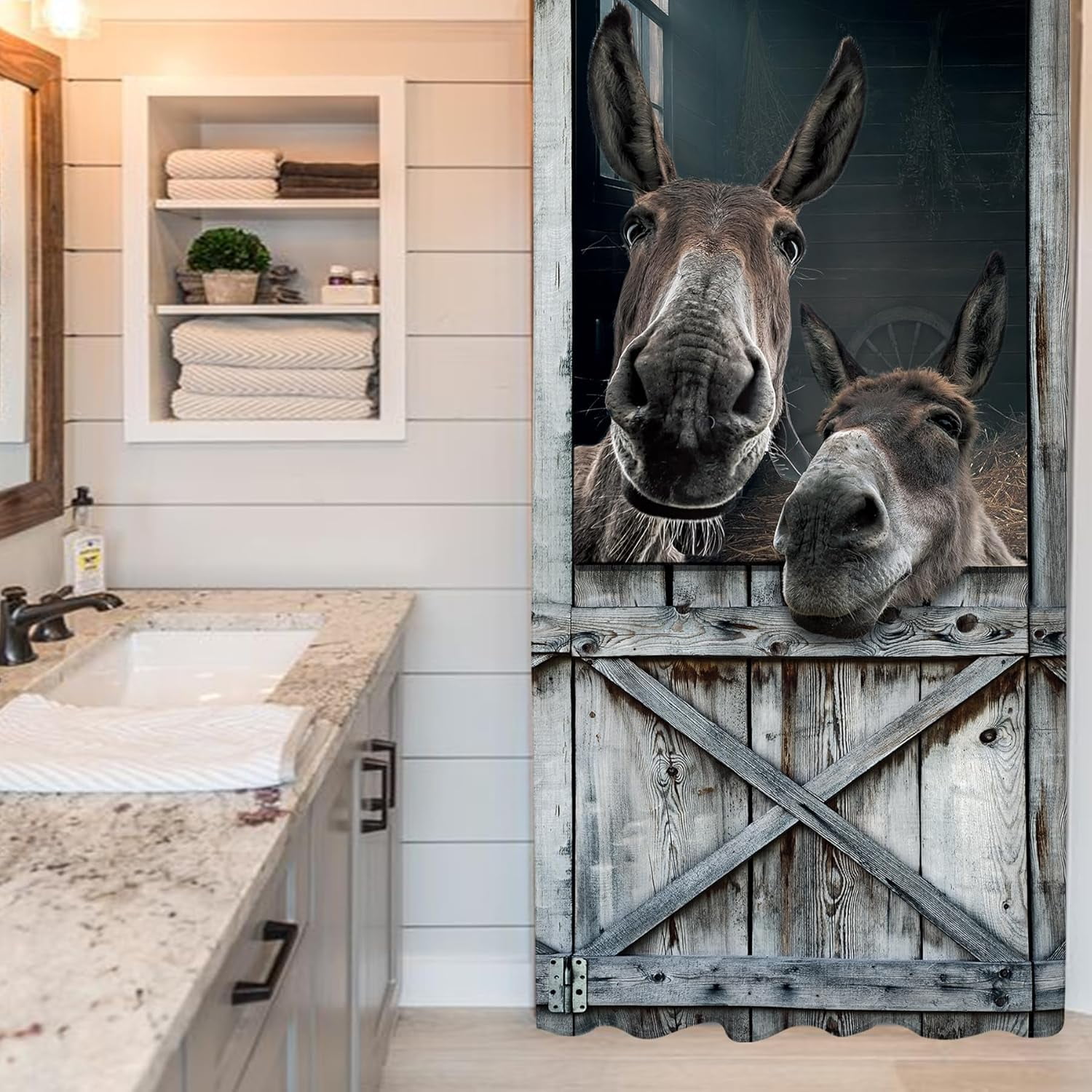Stall Donkey Rustic Bathroom Shower Curtain 36W By 71H Inch Half Small ...