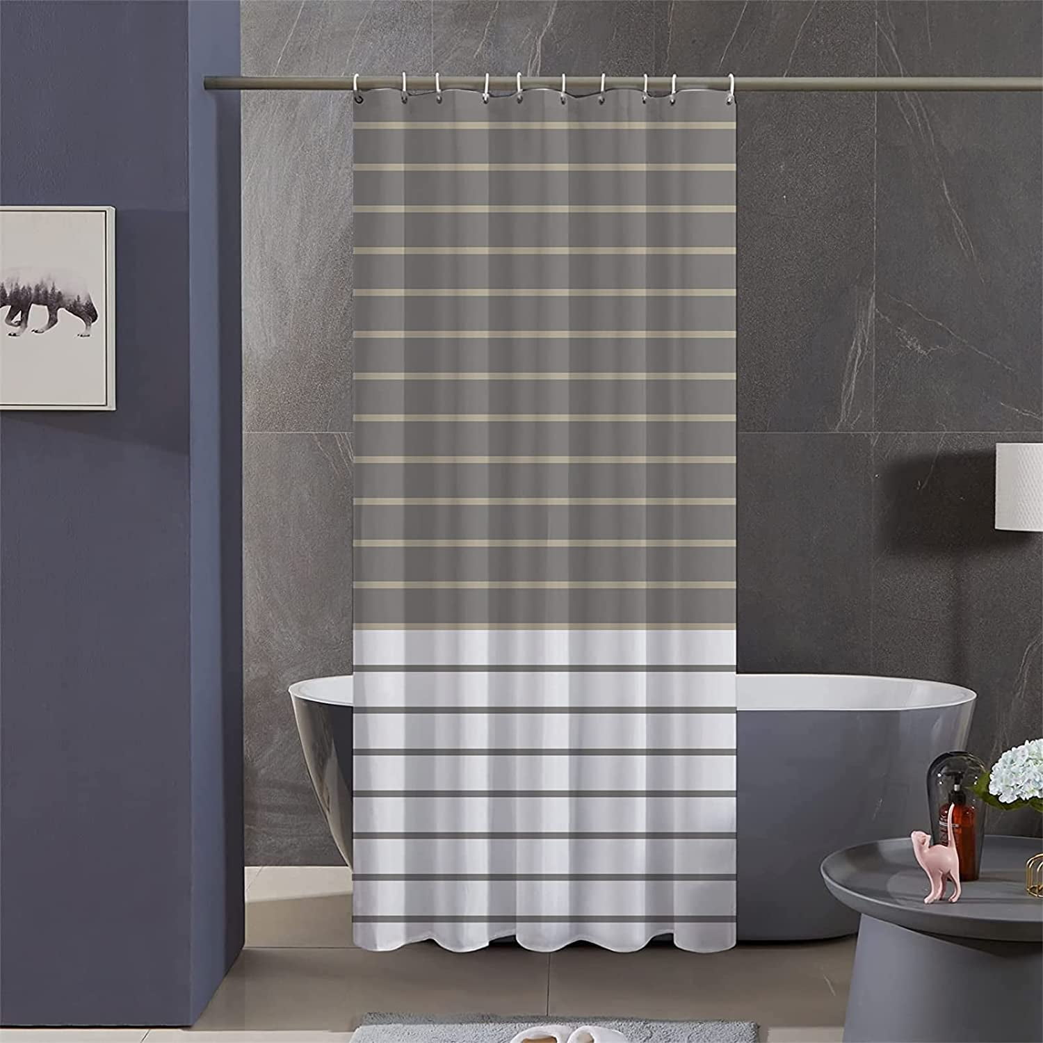 Stall Fabric Shower Curtain 36Wx72H inch,RV Grey and White Striped Bathroom Shower Curtains,T ü ...