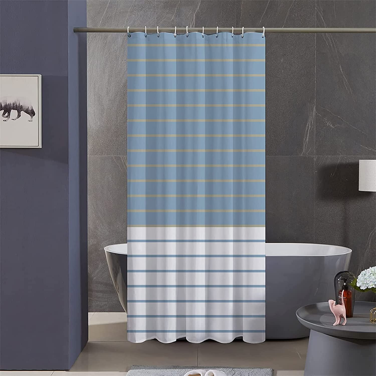 Stall Fabric Shower Curtain 36Wx72H inch,RV Light Blue and White ...