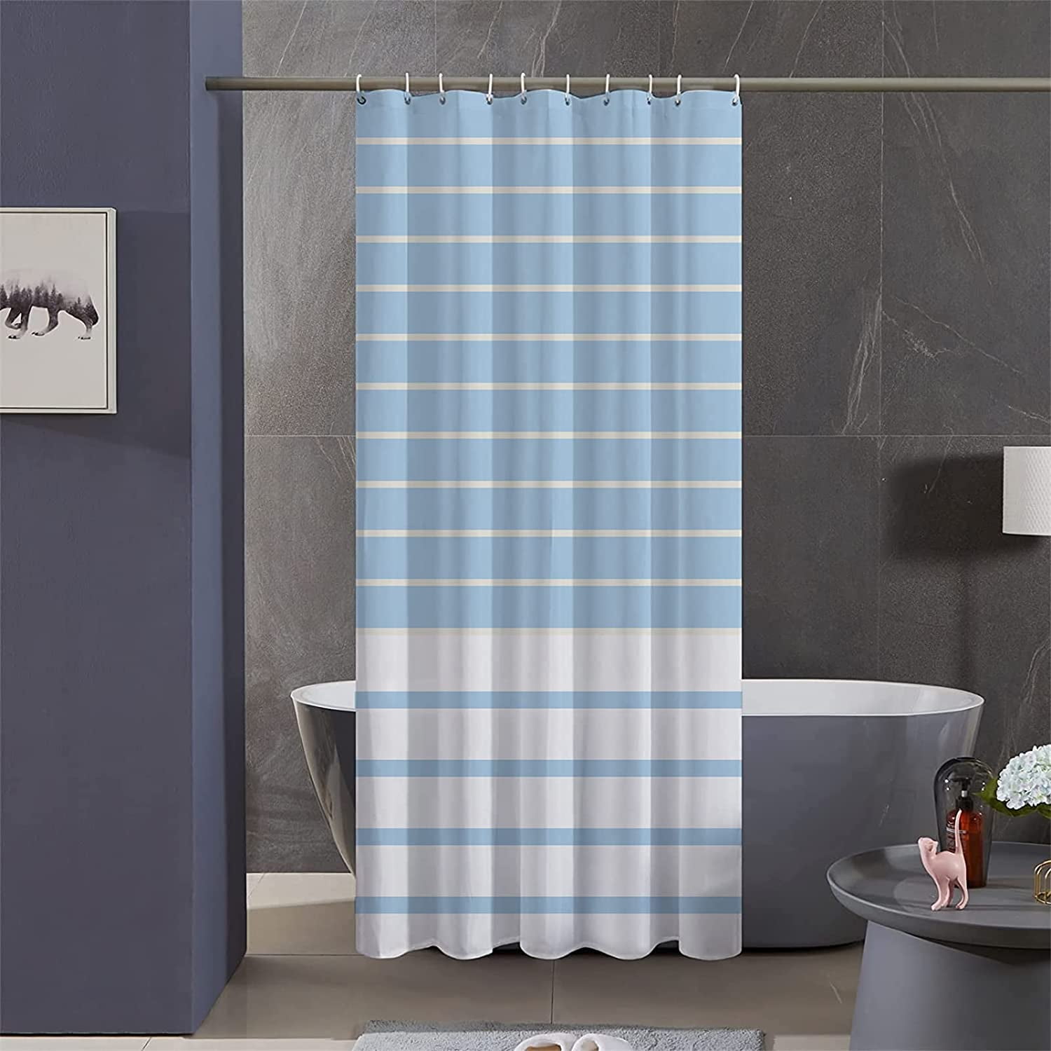 Stall Fabric Shower Curtain 36Wx72H inch,RV Sky Blue and White Striped Bathroom Shower Curtains ...