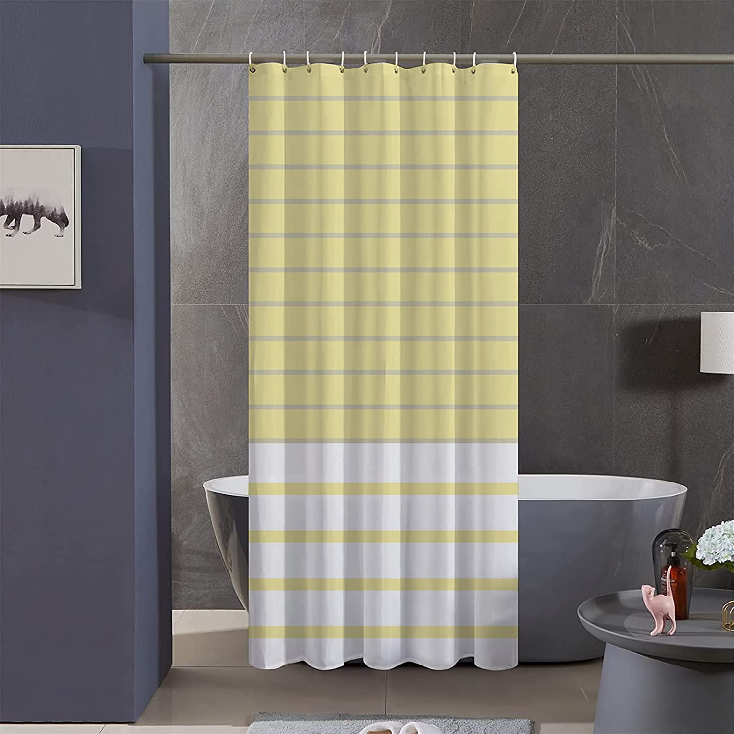 Stall Fabric Shower Curtain 36Wx72H inch,RV Yellow and White Striped ...