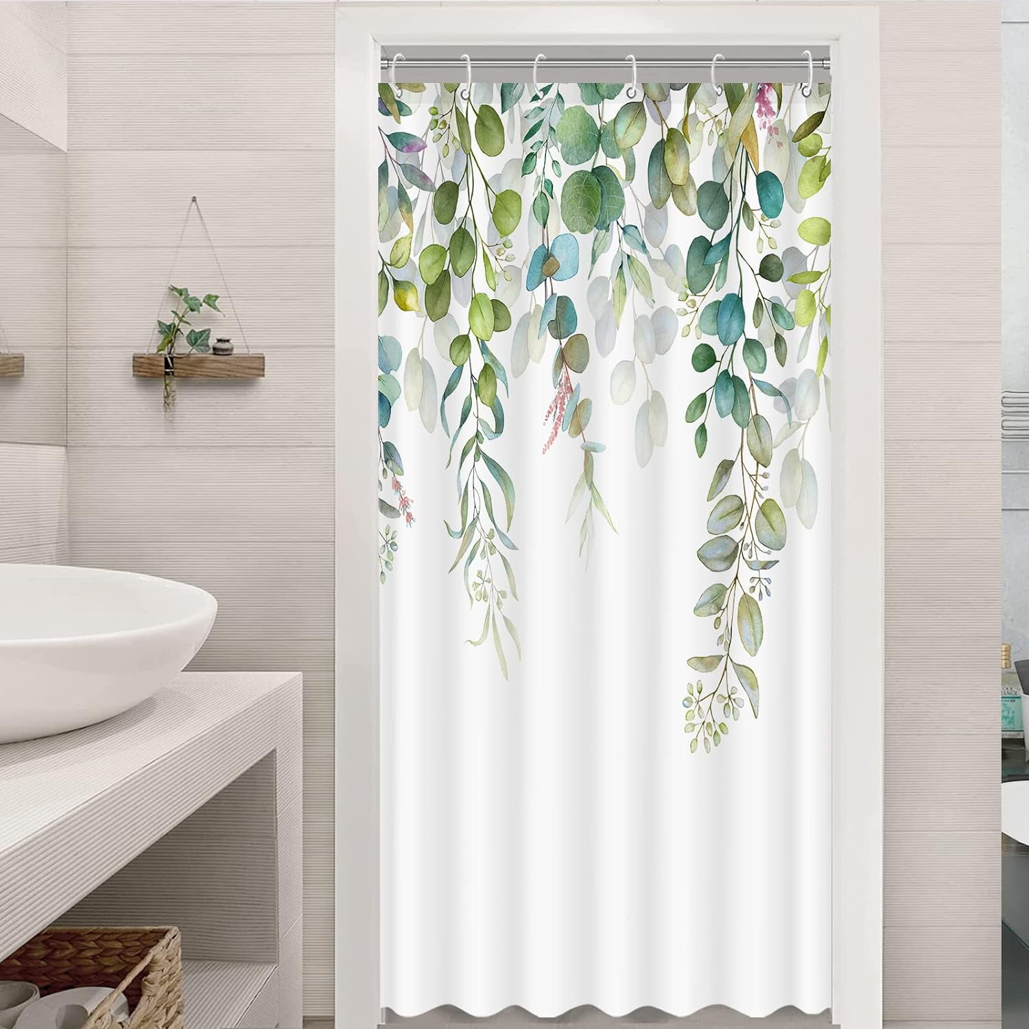 Stall Green Eucalyptus Shower Curtain Watercolor Teal Plant Leaf