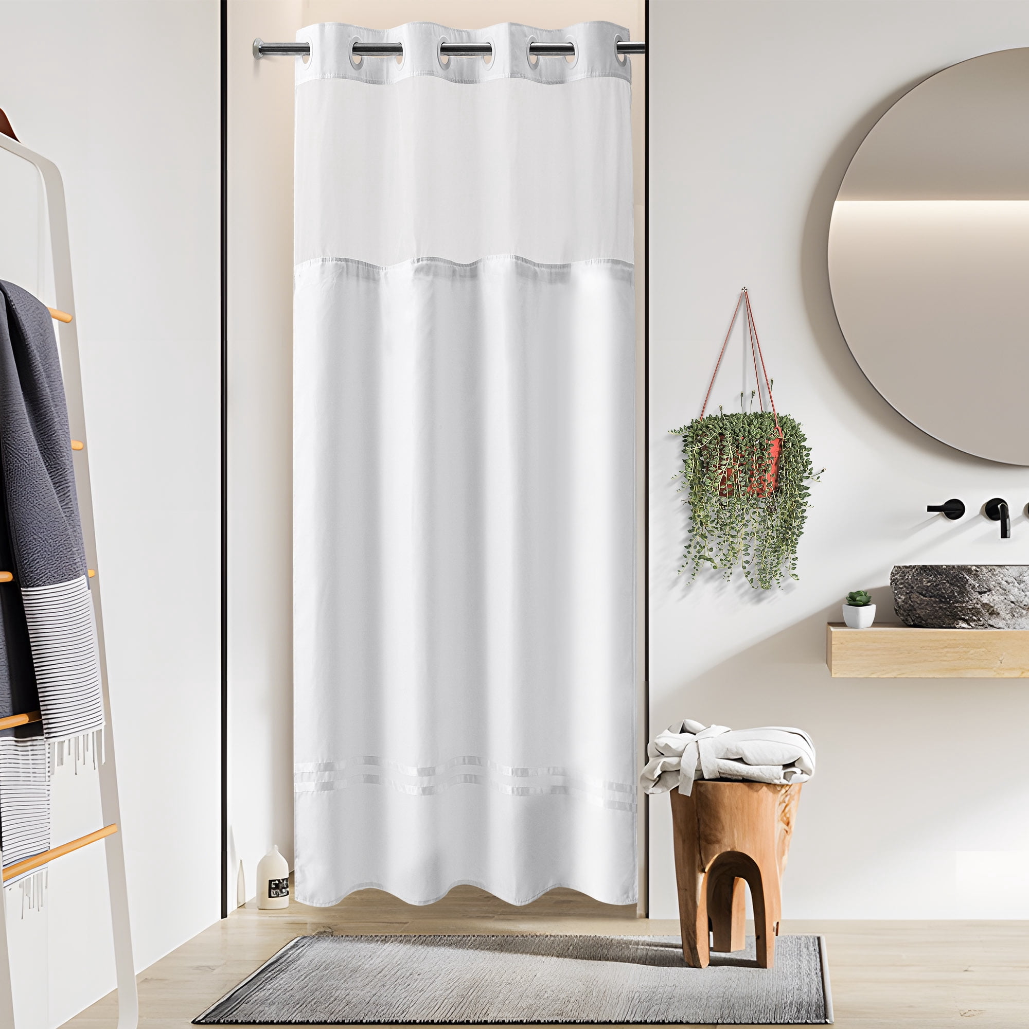 River Dream Stall Size Shower Curtain, Snap-in Liner, Magnets, Sheer ...