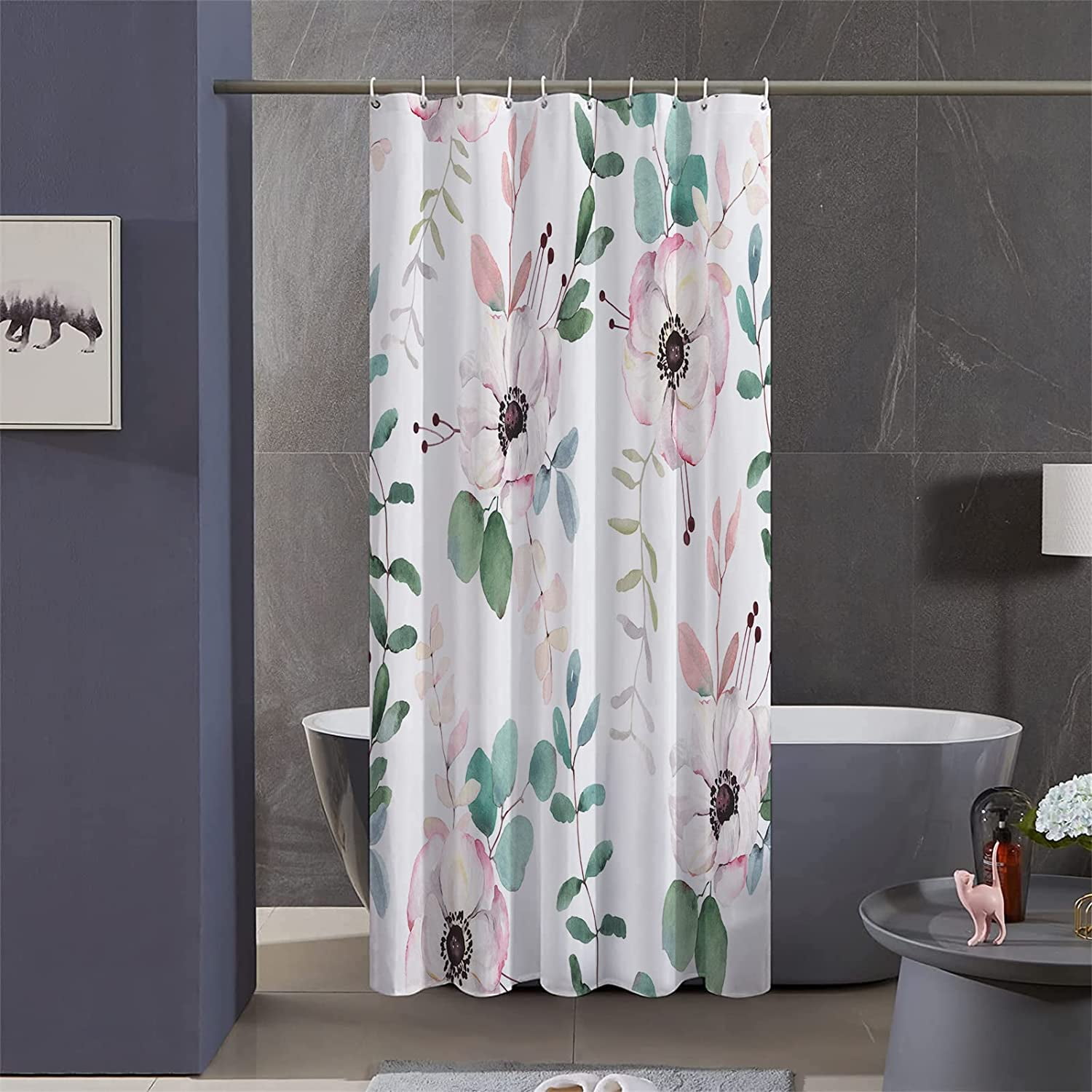 Stall Pink Floral Shower Curtain Sets, 36Wx72H Inch Narrow RV Fabric ...