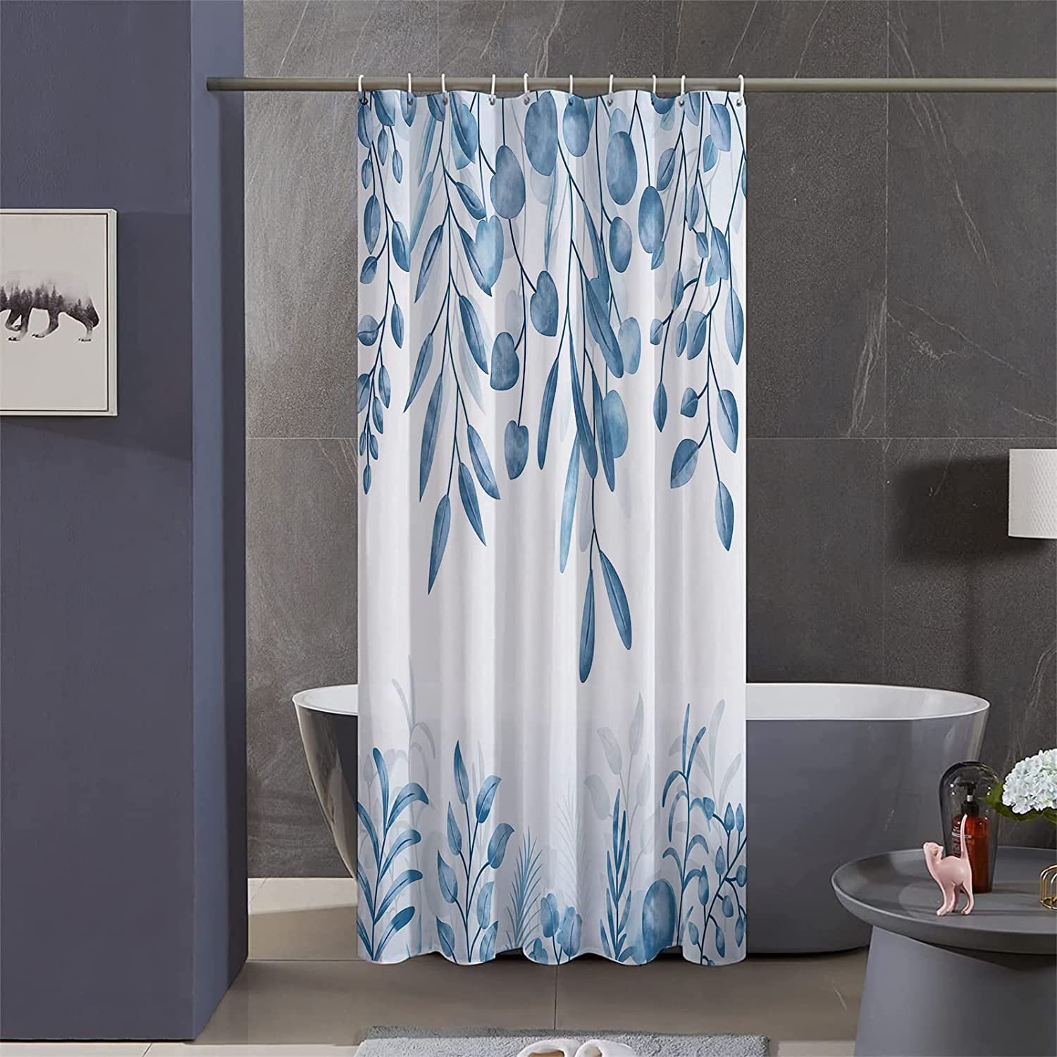 Stall RV Shower Curtain Set, 36Wx72HInch Narrow Fabric Blue White ...