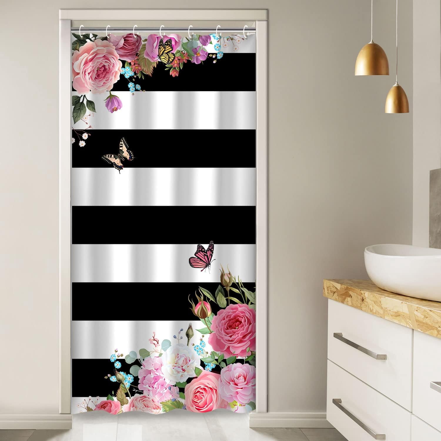 Stall Shower Curtain 36W x72H Inches Narrow RV Shower Curtain Floral ...