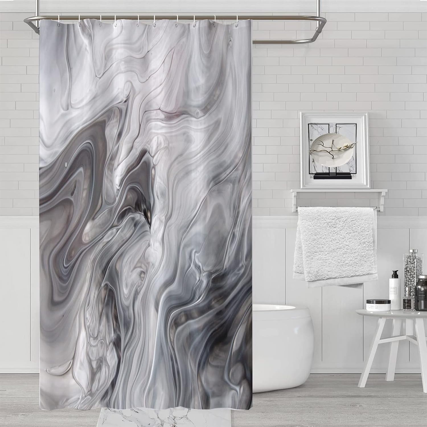 Stall Shower Curtain 36Wx72HInch,Black and White Marble Texture Bathroom Shower Curtains Set ...