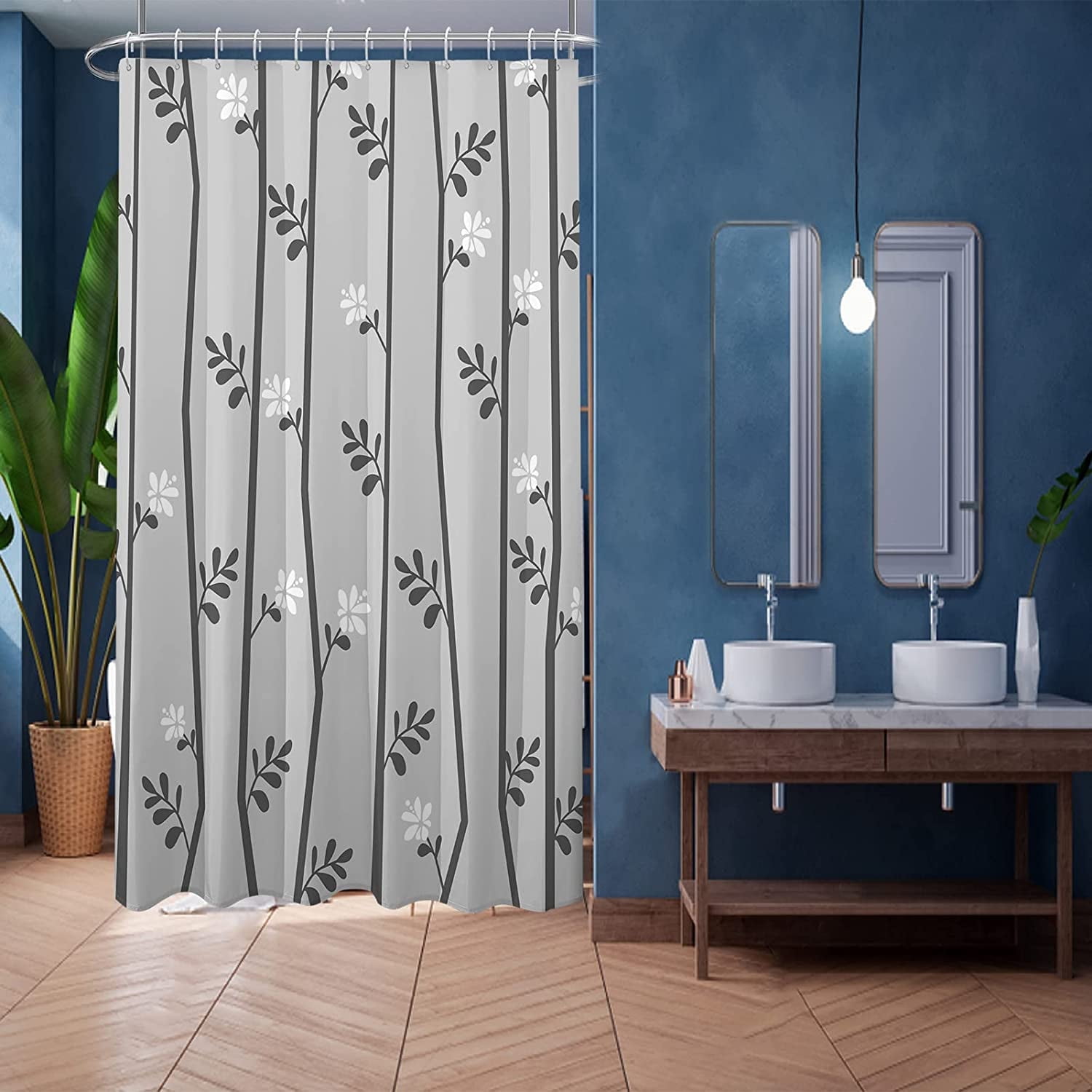 Stall Shower Curtain 36Wx72HInch, Grey Branch Floral Shower Curtain Set ...