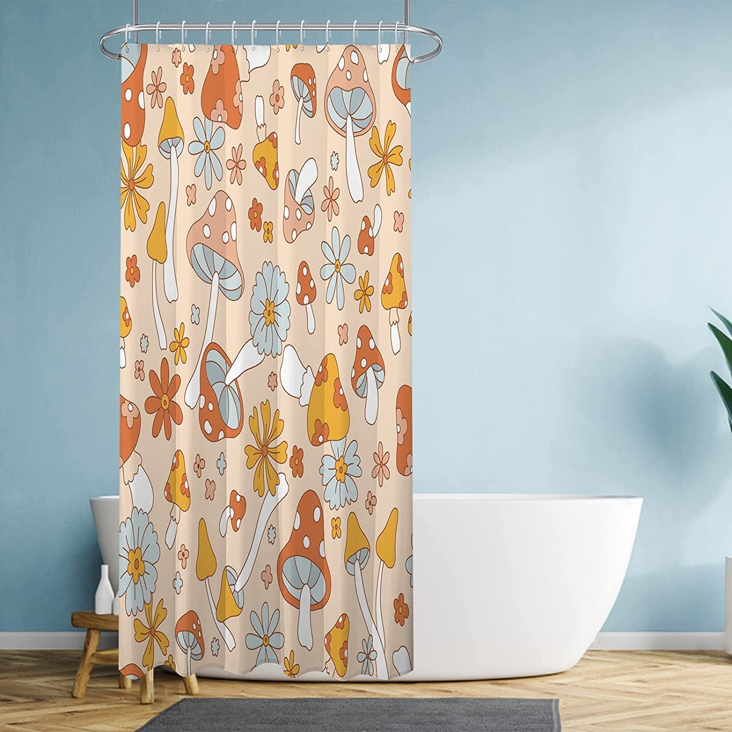 Stall Shower Curtain 36Wx72HInch, Retro Rainbow Mushroom Shower Curtain ...
