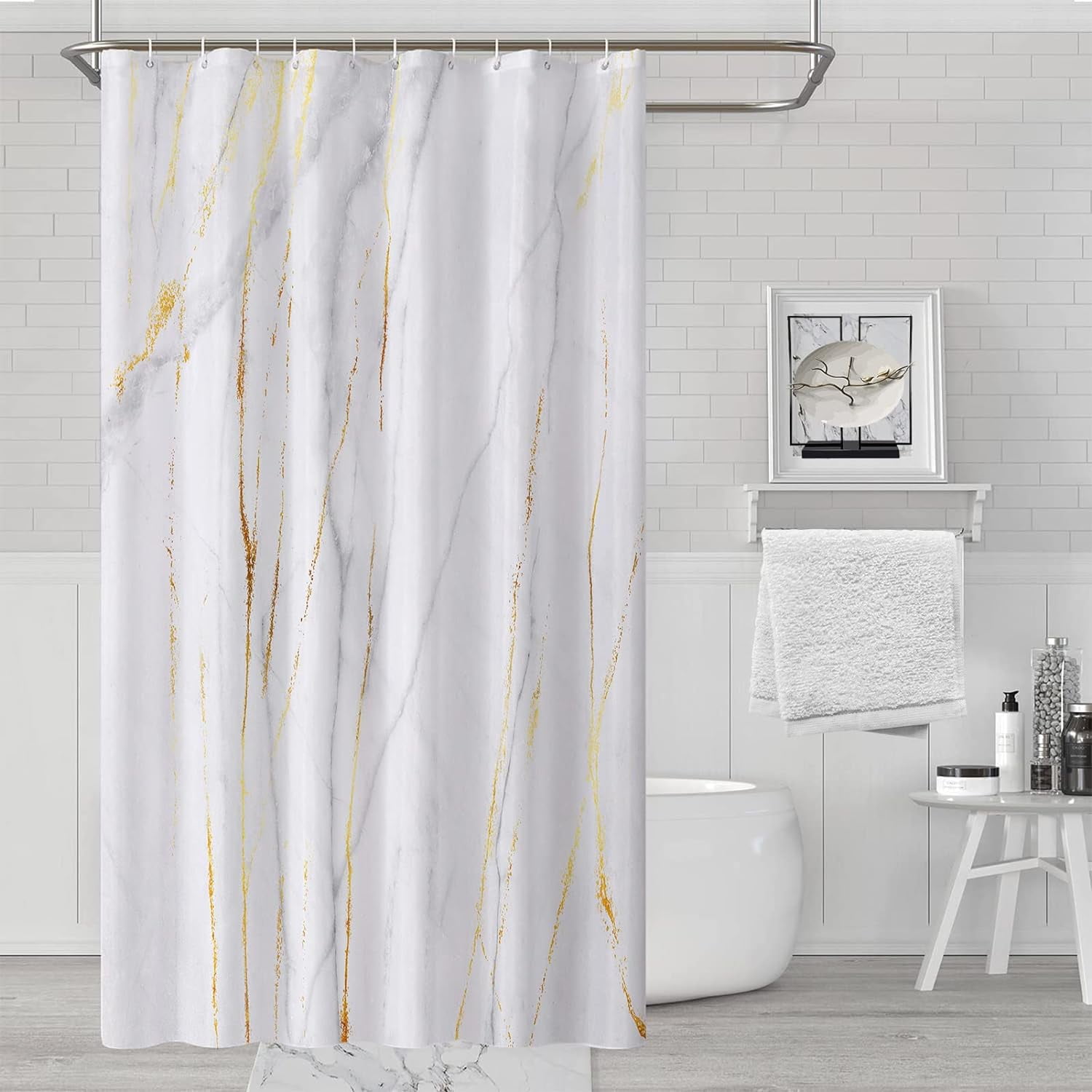 Stall Shower Curtain 36Wx72HInch,Simple White Golden Marble Bathroom ...