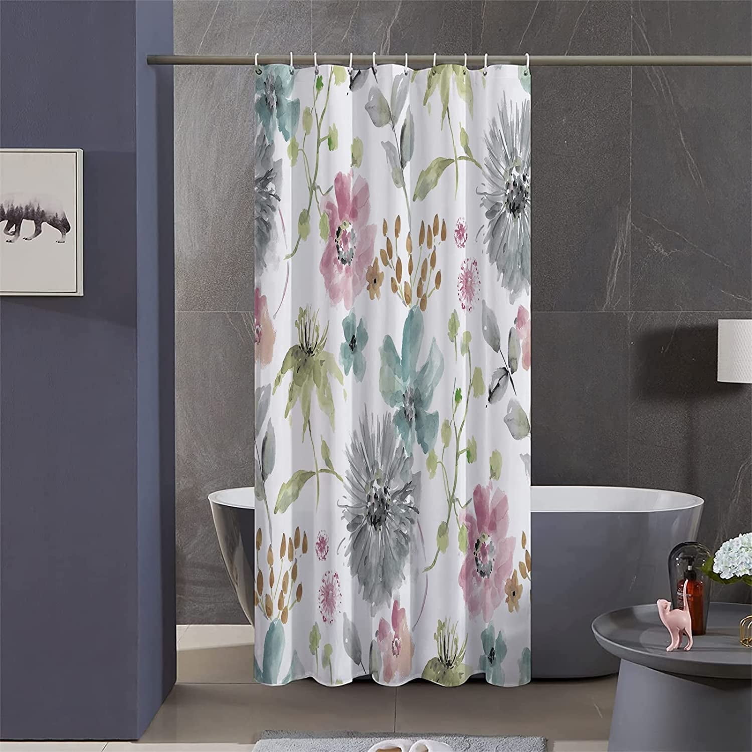 Walmart Stall Shower Curtain Set, 36x72 inch, Waterproof, Watercolor ...