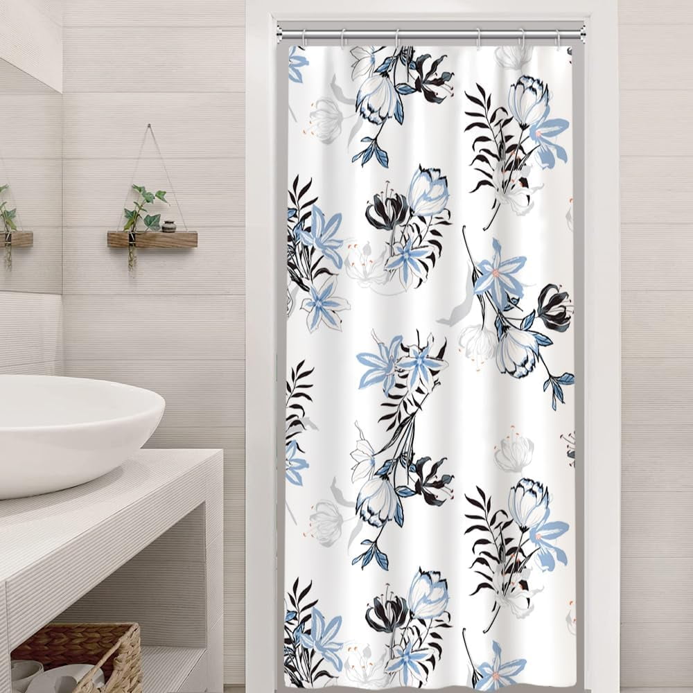 Stall Shower Curtain, Blue and Grey Floral Small Shower Curtain ...
