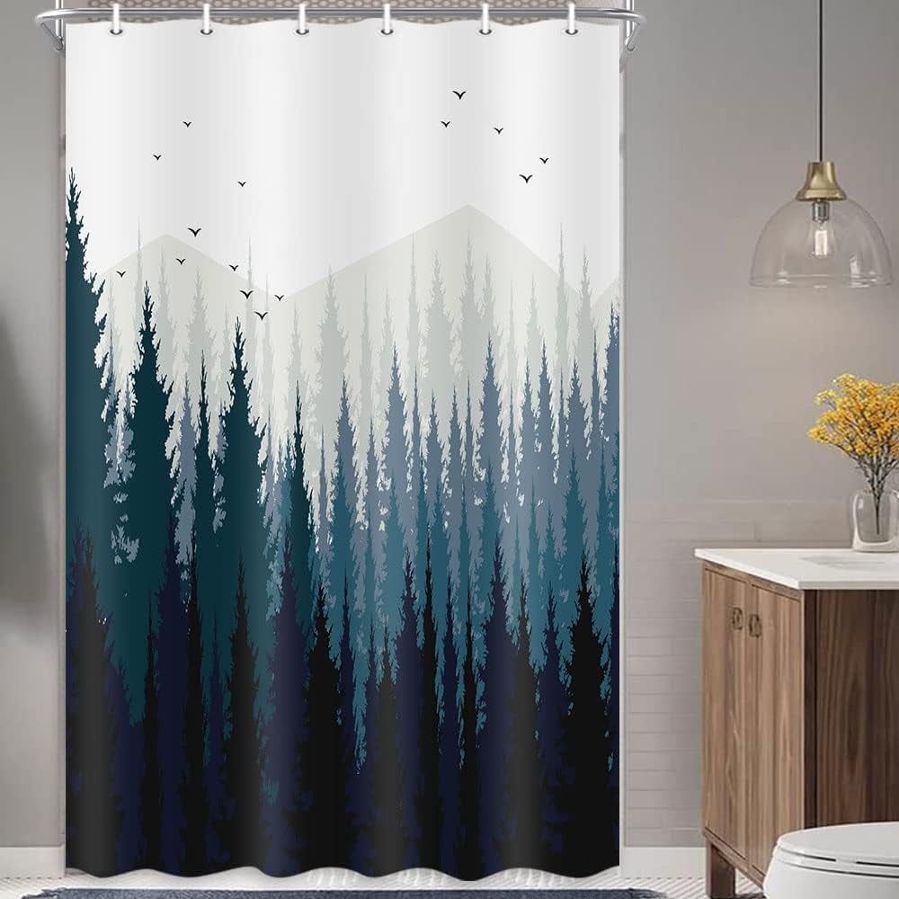 Stall Shower Curtain Fabric 36 X 72 Inch, Rustic Mountain Forest ...