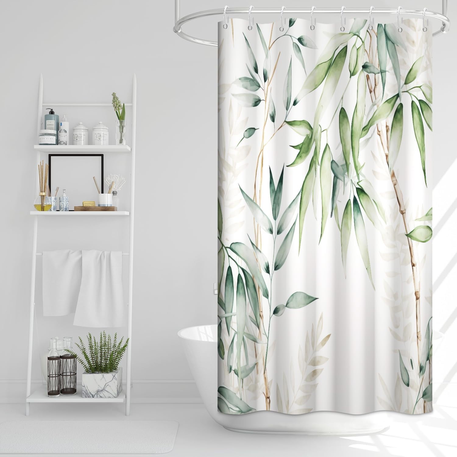 Stall Shower Curtain, Green Bamboo Small Shower Curtain Set Waterproof ...