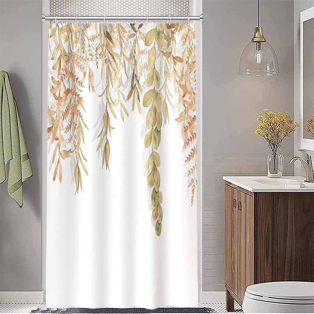 Stall Shower Curtain, Spring Eucalyptus Small Shower Curtain Set Waterproof Fabric Tan Leaves ...