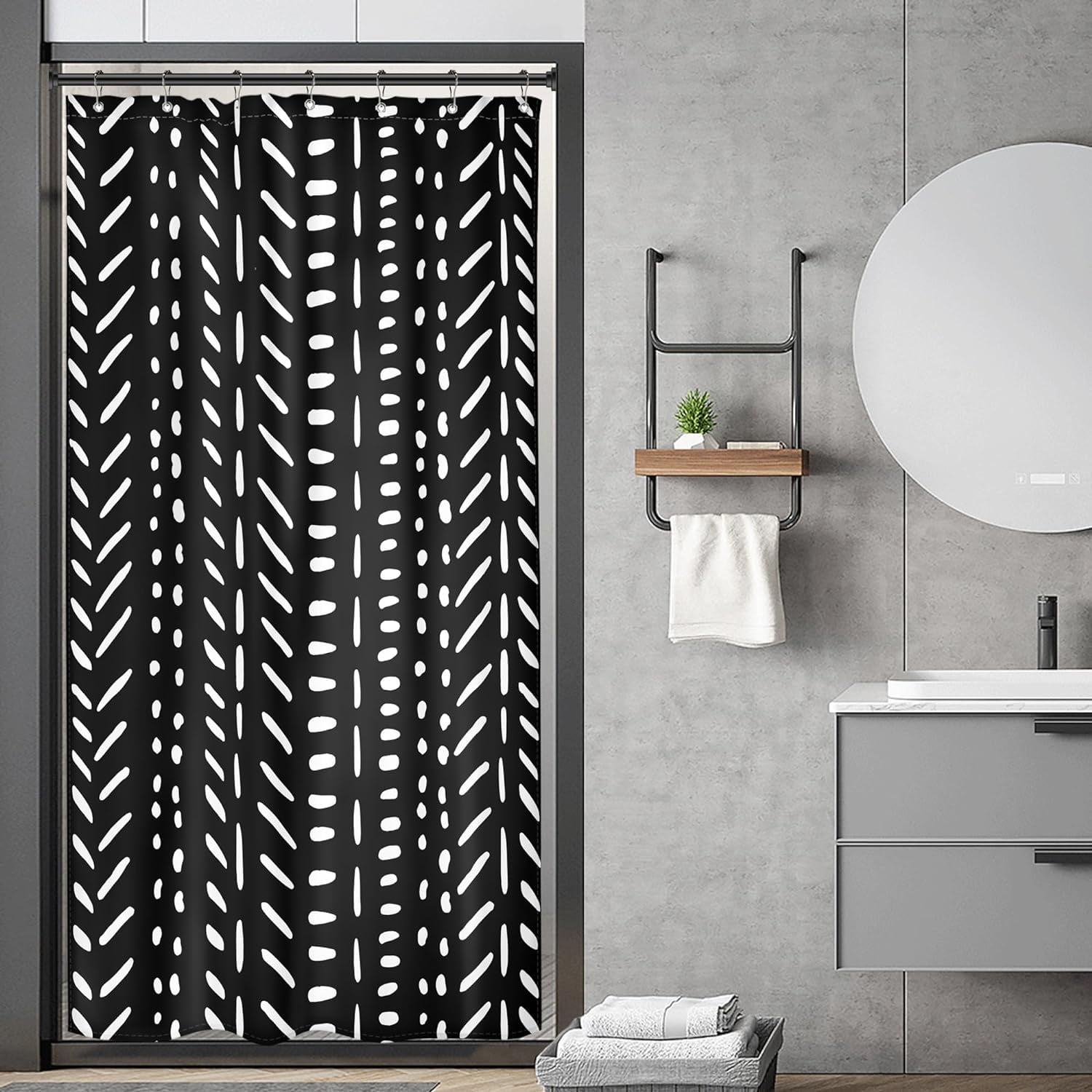 Stall Small Black White Boho Half Size Dorm Shower Curtain 36x72 Inch ...