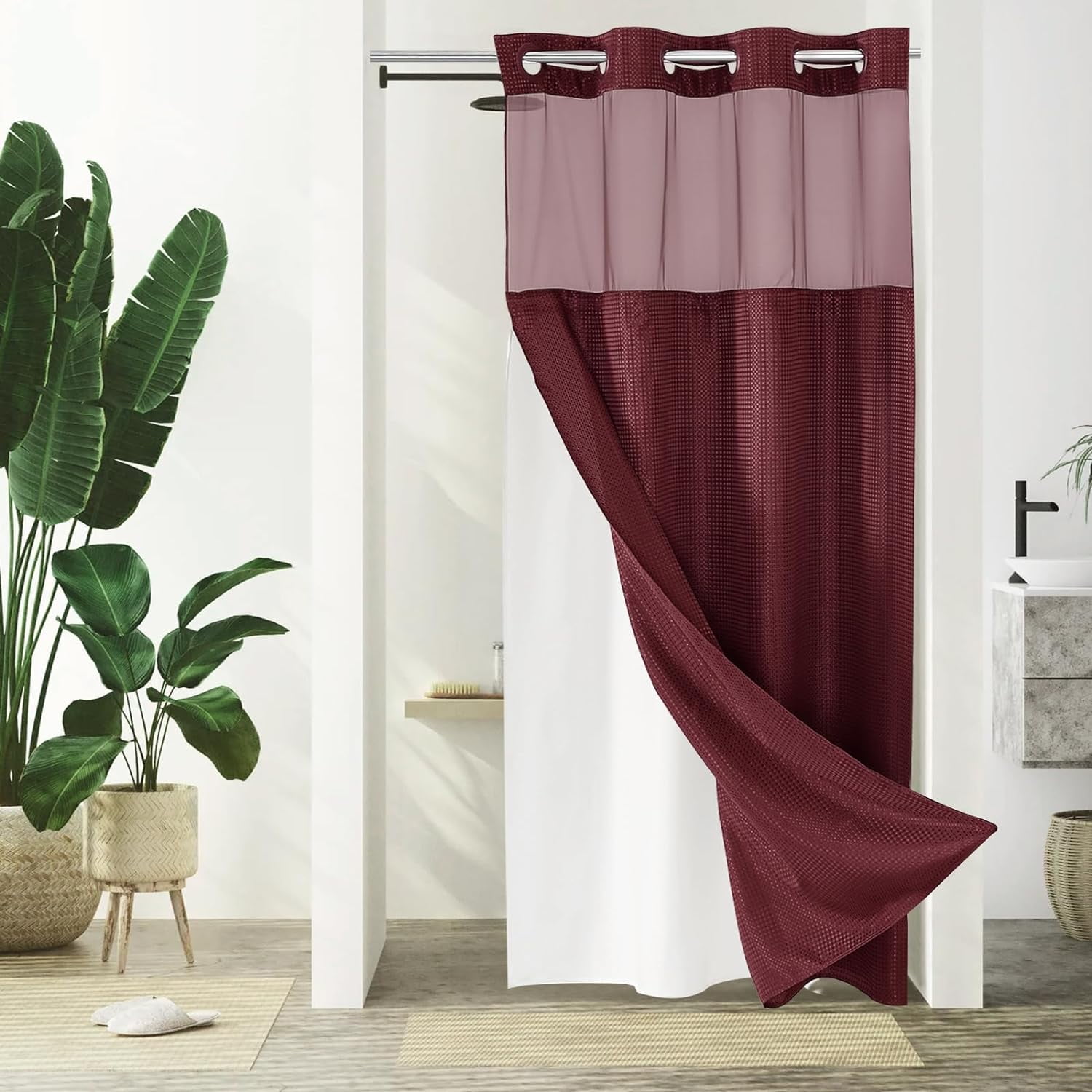 Stall Small Shower Curtain 70x74, Waffle Weave Shower Curtain with Snap ...