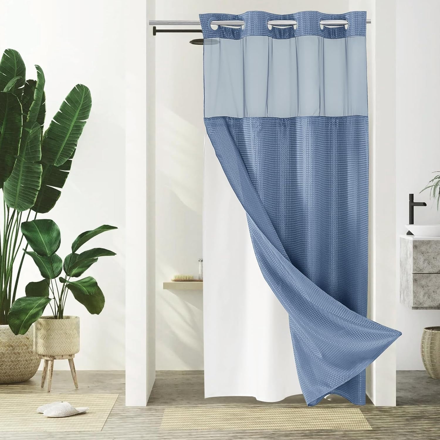 Stall Small Shower Curtain 70x74, Waffle Weave Shower Curtain with Snap ...
