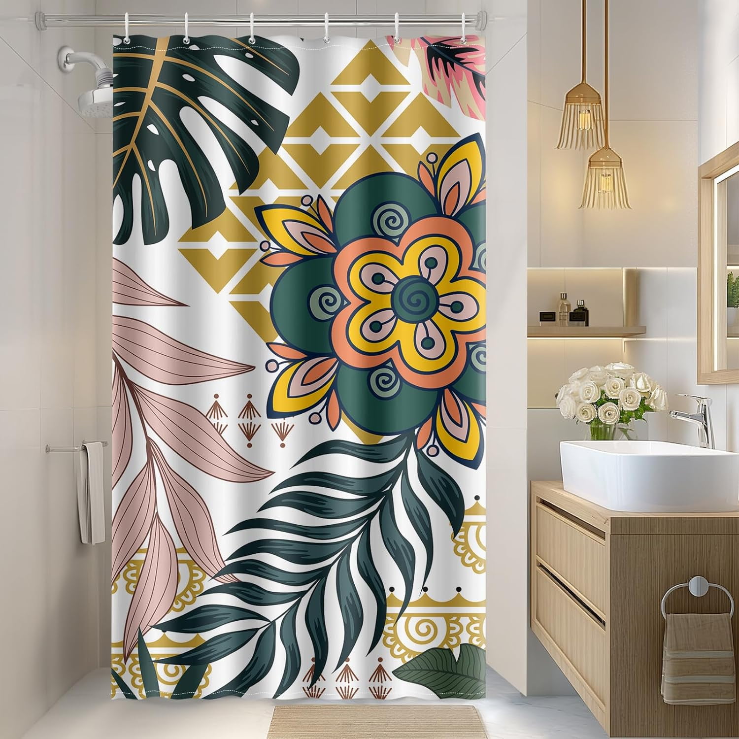 Stall Small Shower Curtains - Boho Abstract Mid Century Modern Floral ...