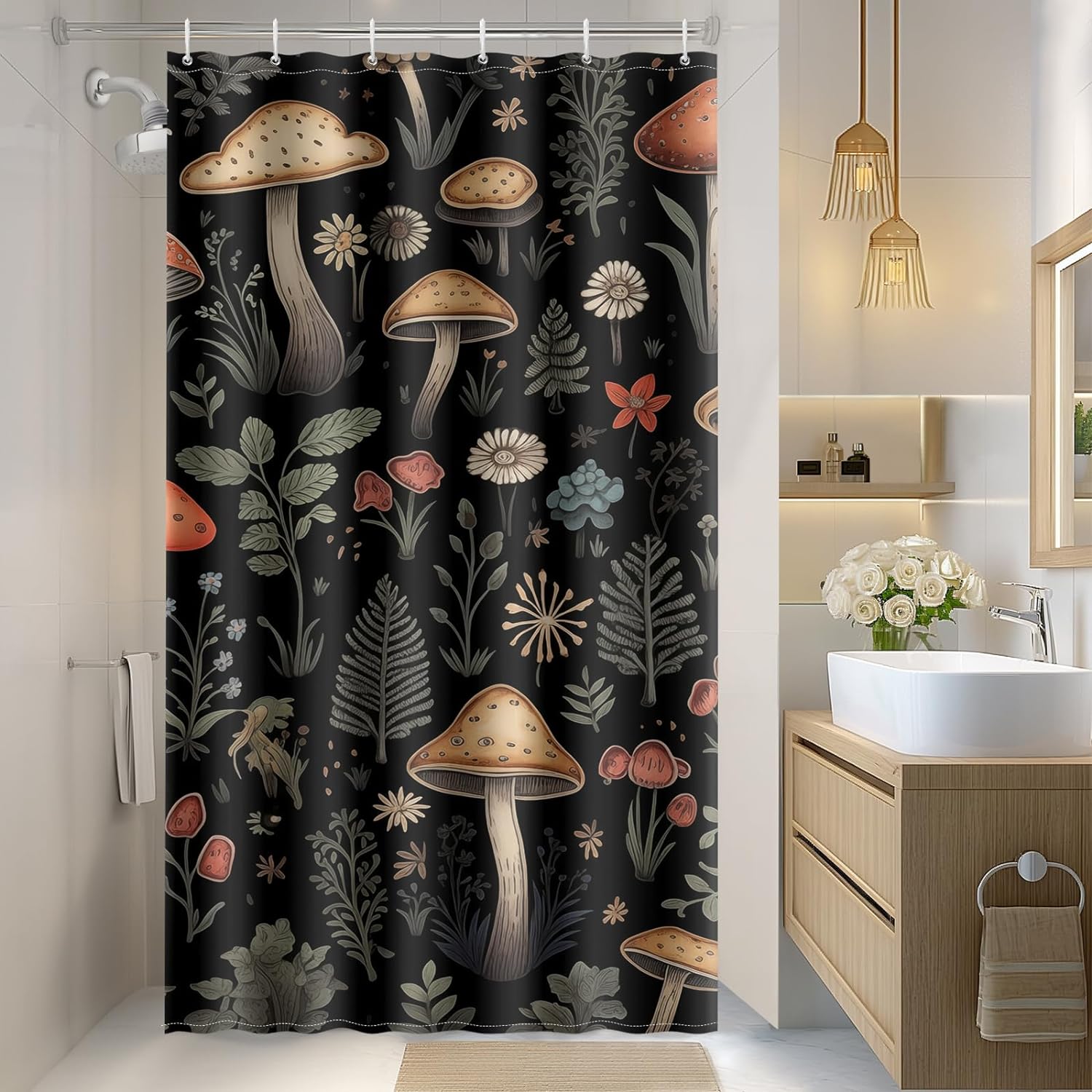 Stall Small Shower Curtains - Boho Mushroom Vintage Floral Plants ...