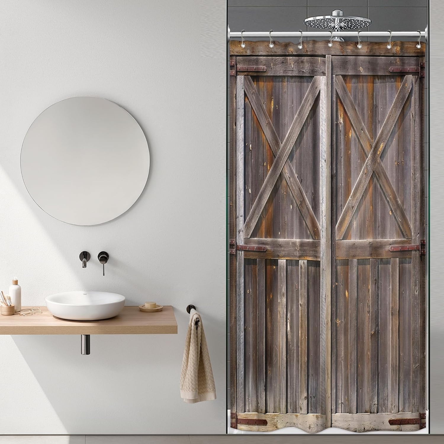 Stall Small Wooden Barn Door Shower Curtain 36Wx72H Inch RV Single ...