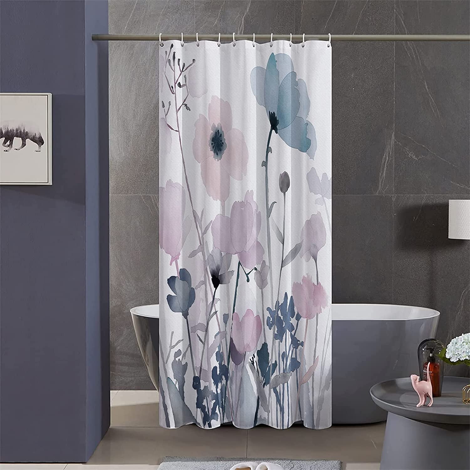 Stall Watercolor Floral Shower Curtain Sets,36Wx72H Inch Narrow RV ...