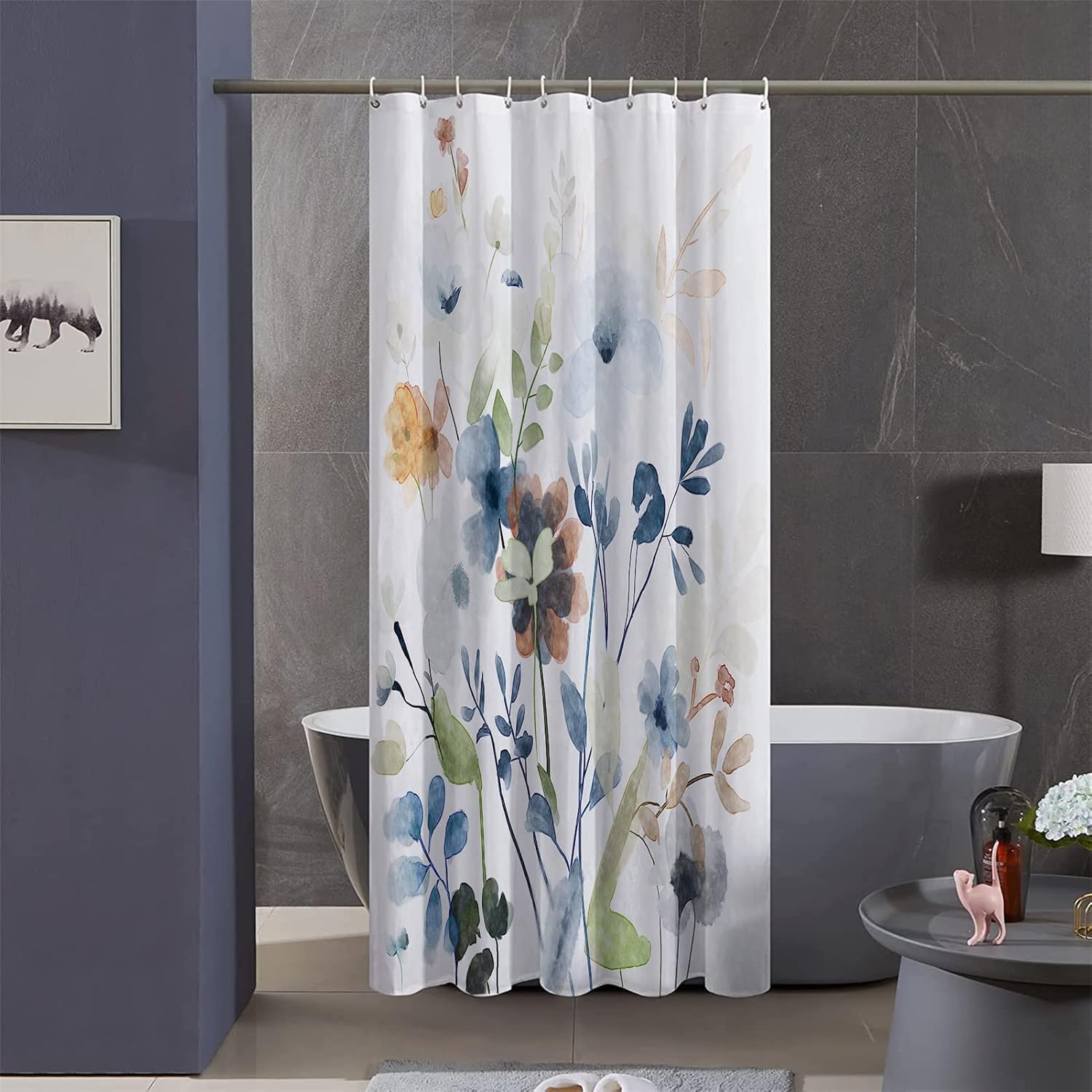 Stall Watercolor Floral Shower Curtain Sets,36Wx72H Inch Narrow RV Teal ...