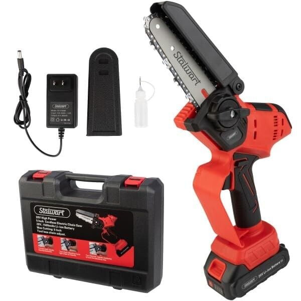 Stalwart 20V Cordless Mini Chainsaw - 5-Inch Battery Powered Pruning ...