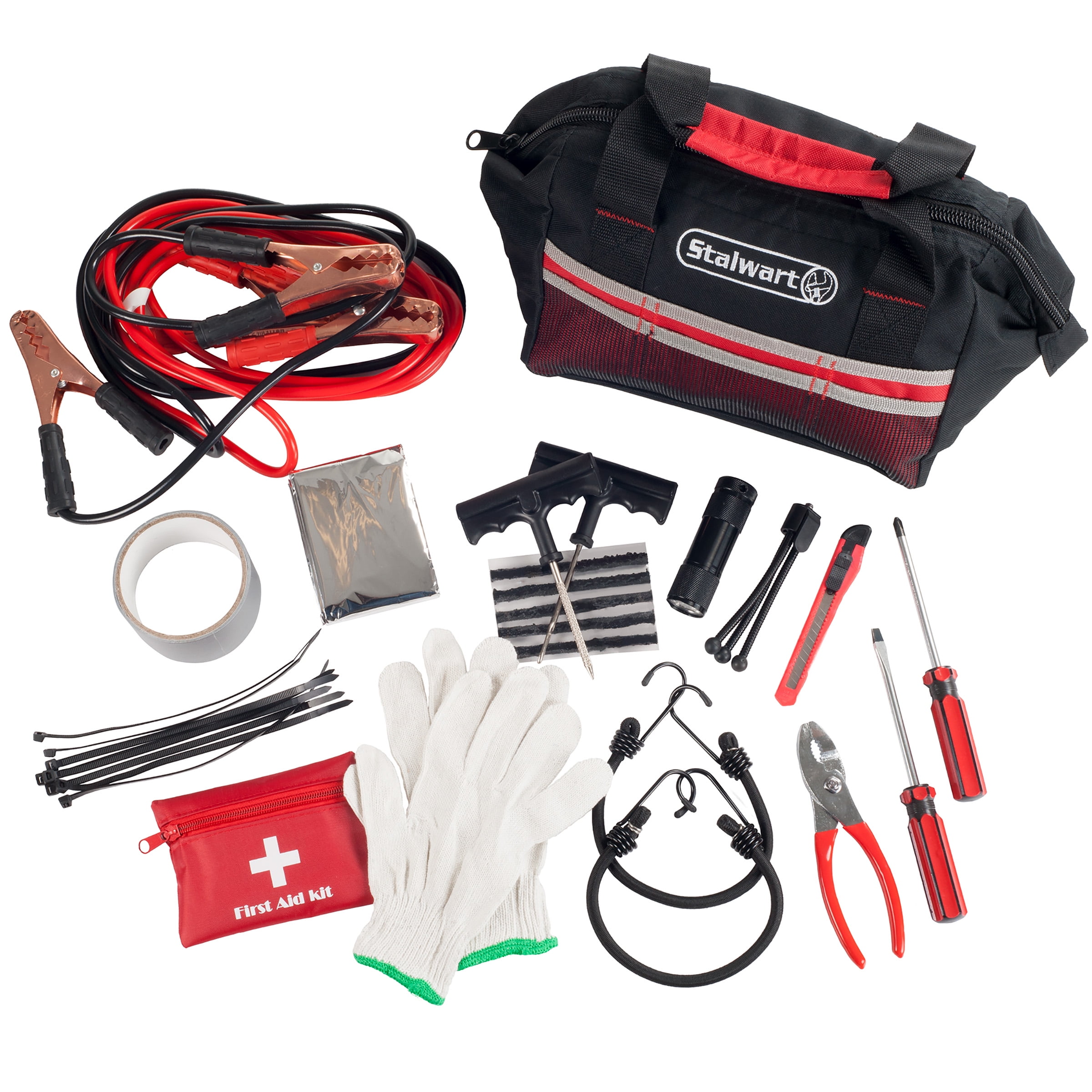 Stalwart Emergency Roadside Kit with Travel Bag, Red 55 Piece - Walmart.com