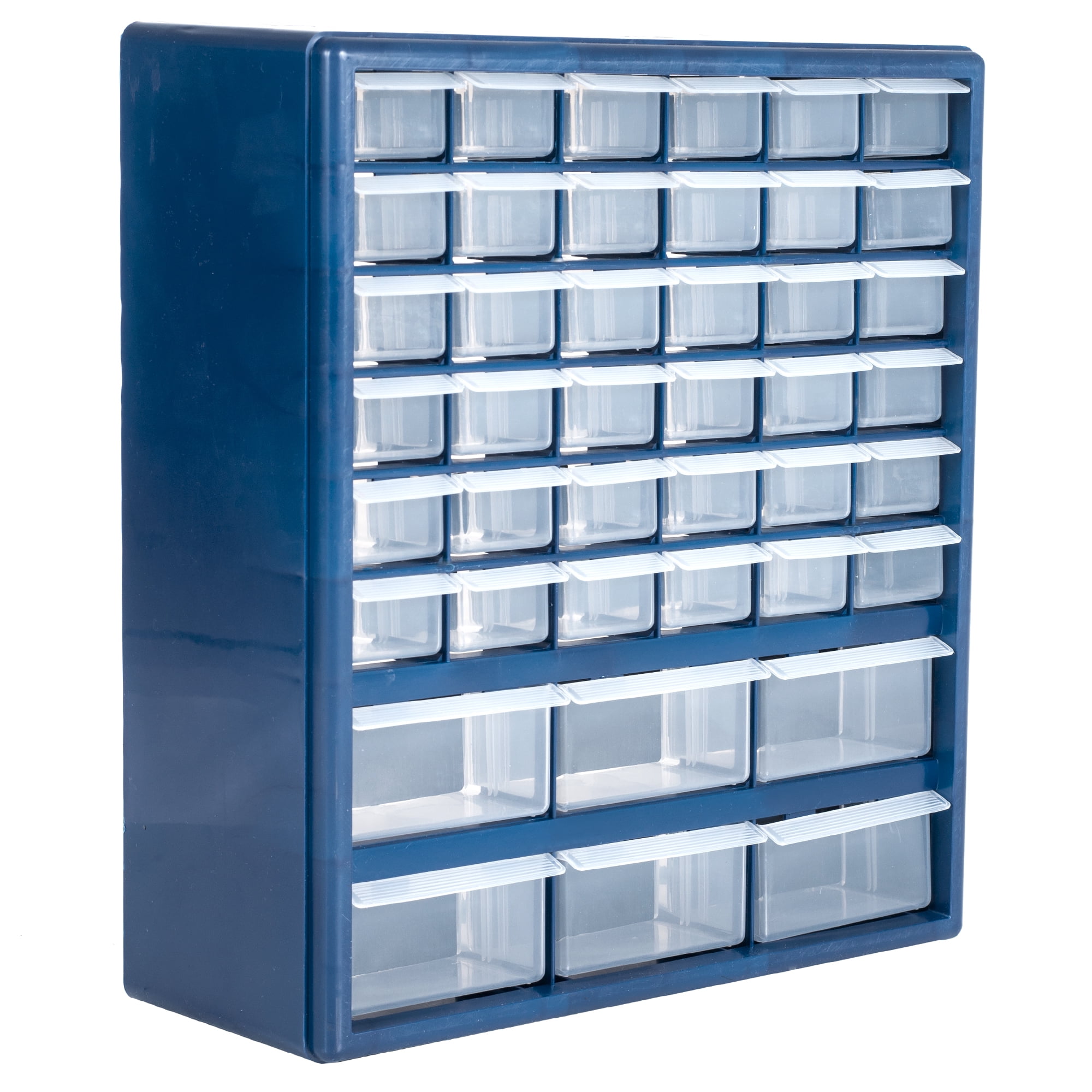 Blue Plastic Storage Drawers with 42 Compartments