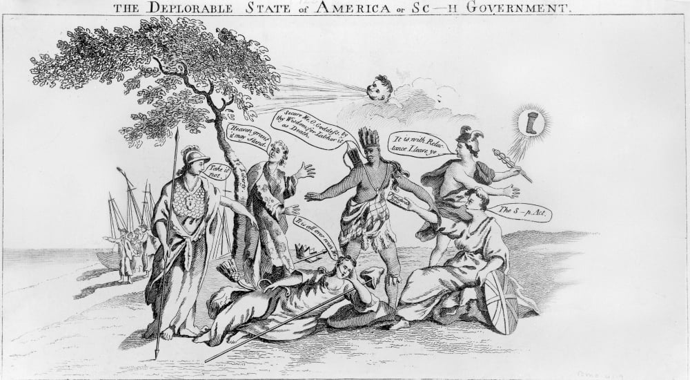 Stamp Act Cartoon 1765. N'The Deplorable State Of America Or Sc-H ...