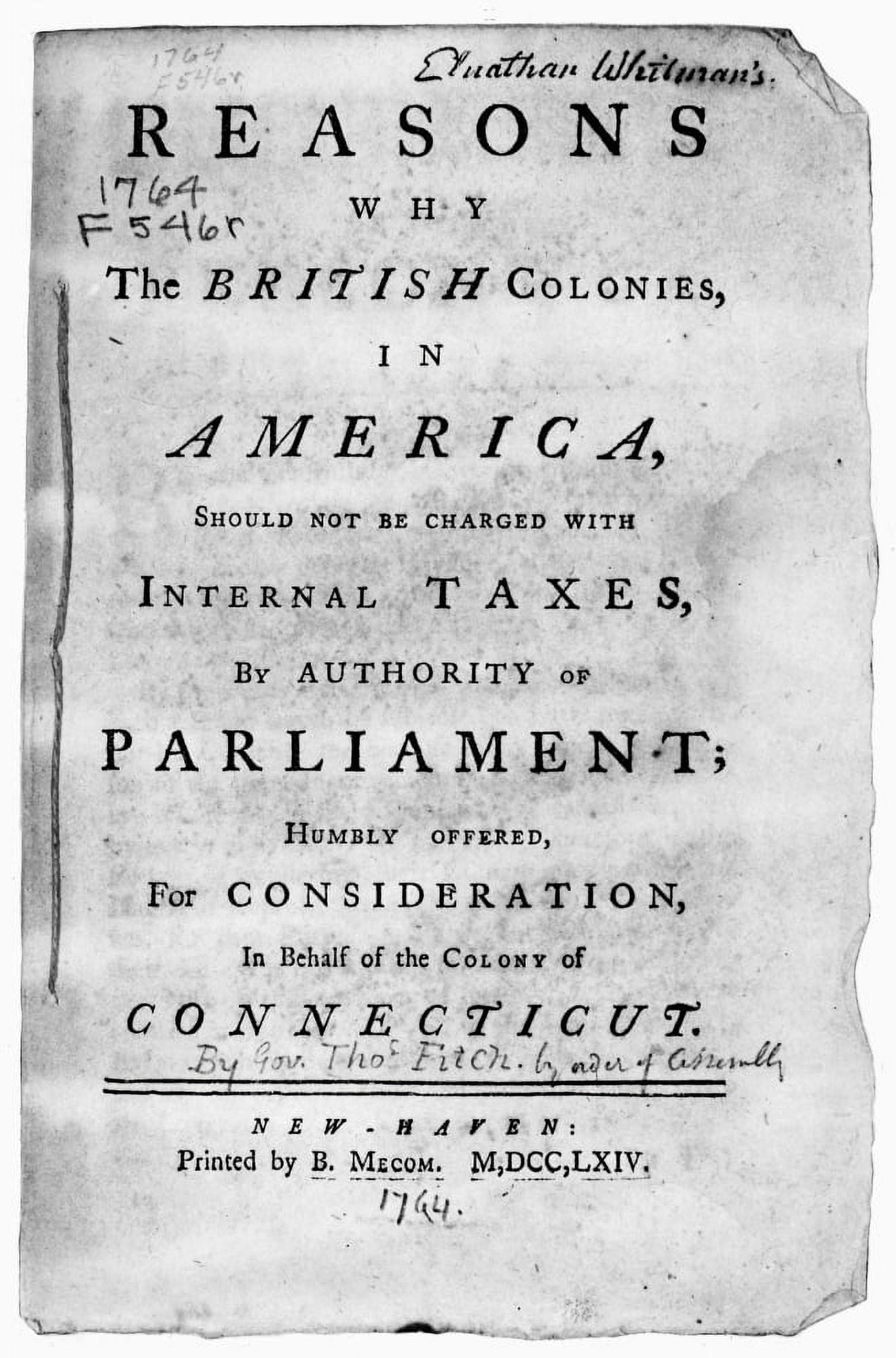 Stamp Act Pamphlet 1764. N'Reasons Why The British Colonies In America ...