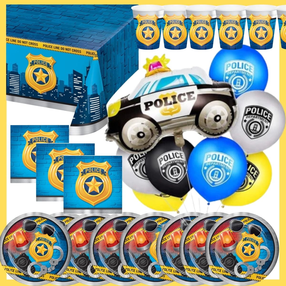 Police Birthday Party Decoration Set - Big Police Car Balloon Included ...