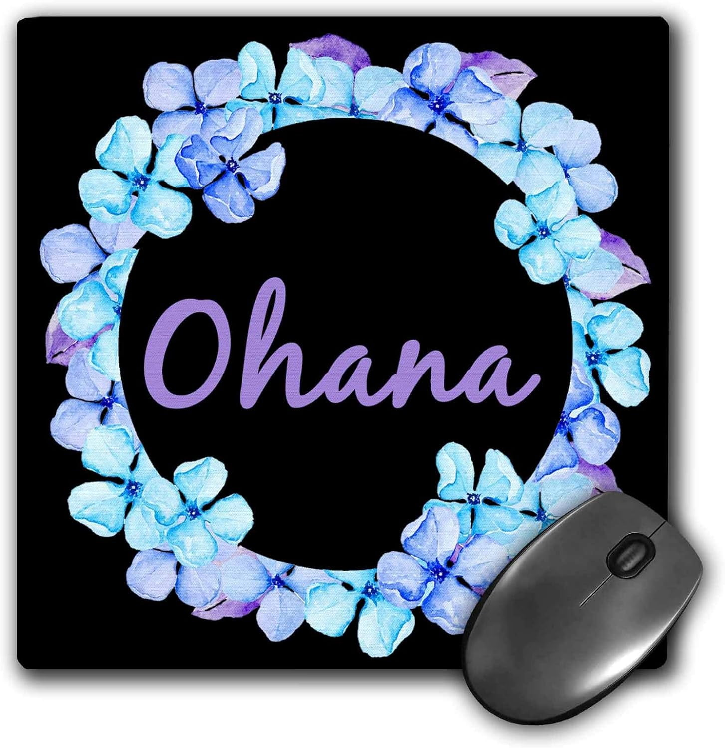 Stamp City - Typography - Ohana in a Ring of Blue and Purple Flowers ...