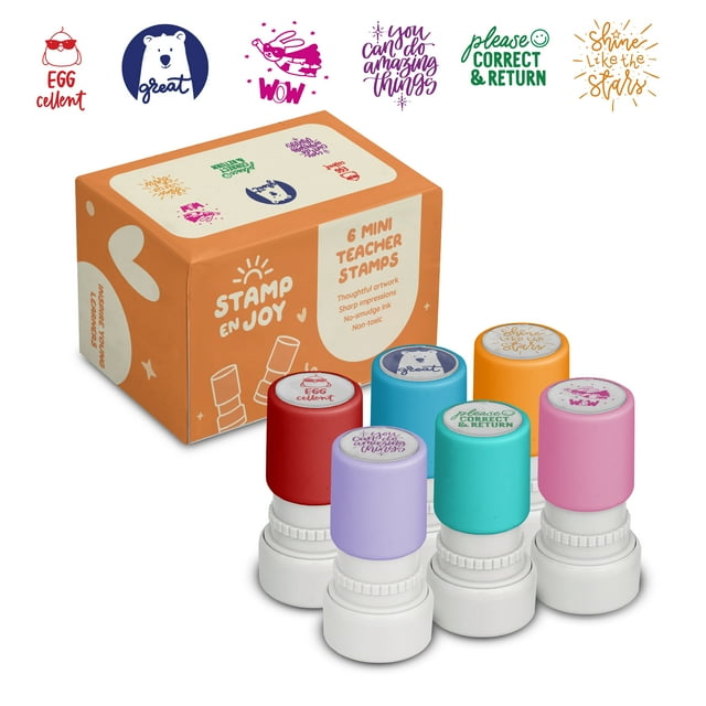 Stamp Enjoy - 6 Self-Ink Flash Stamp Set, Multicolor Teacher Stamps ...