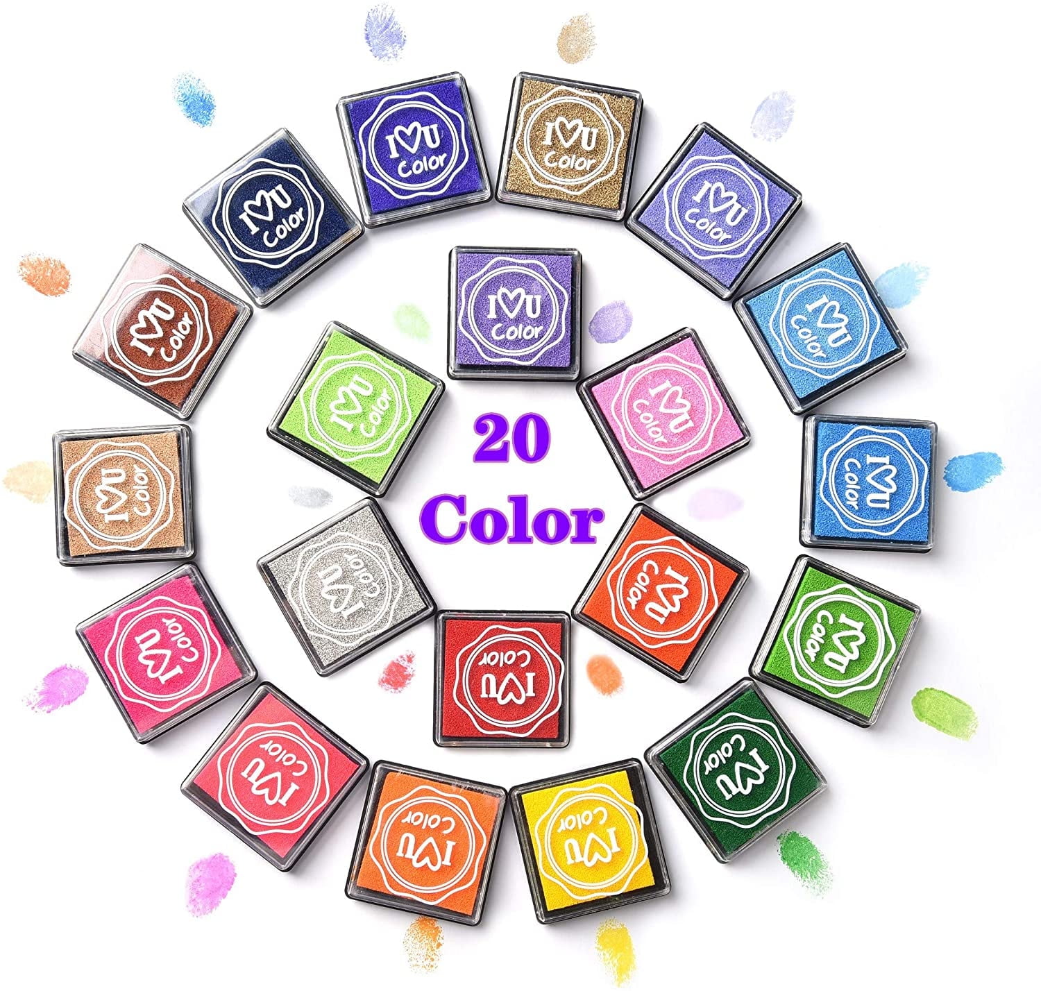 20-Color Washable Ink Pad Stamp Set for Card Making, Rubber Stamps ...
