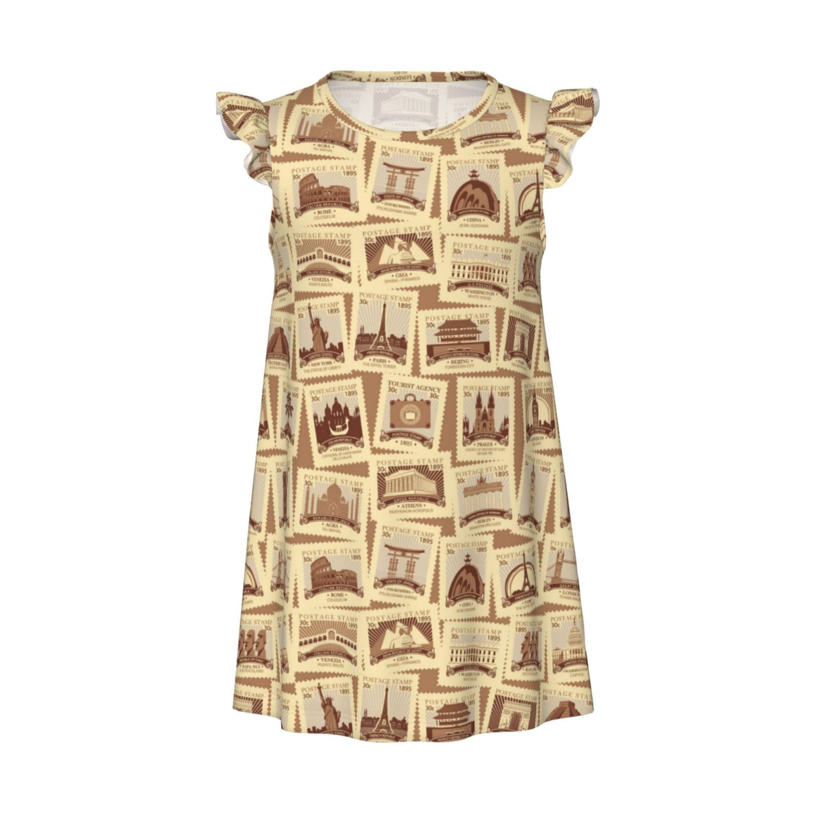 Stamp Pattern Vintage Girls Nightgowns, Short Sleeves Princess Dress ...