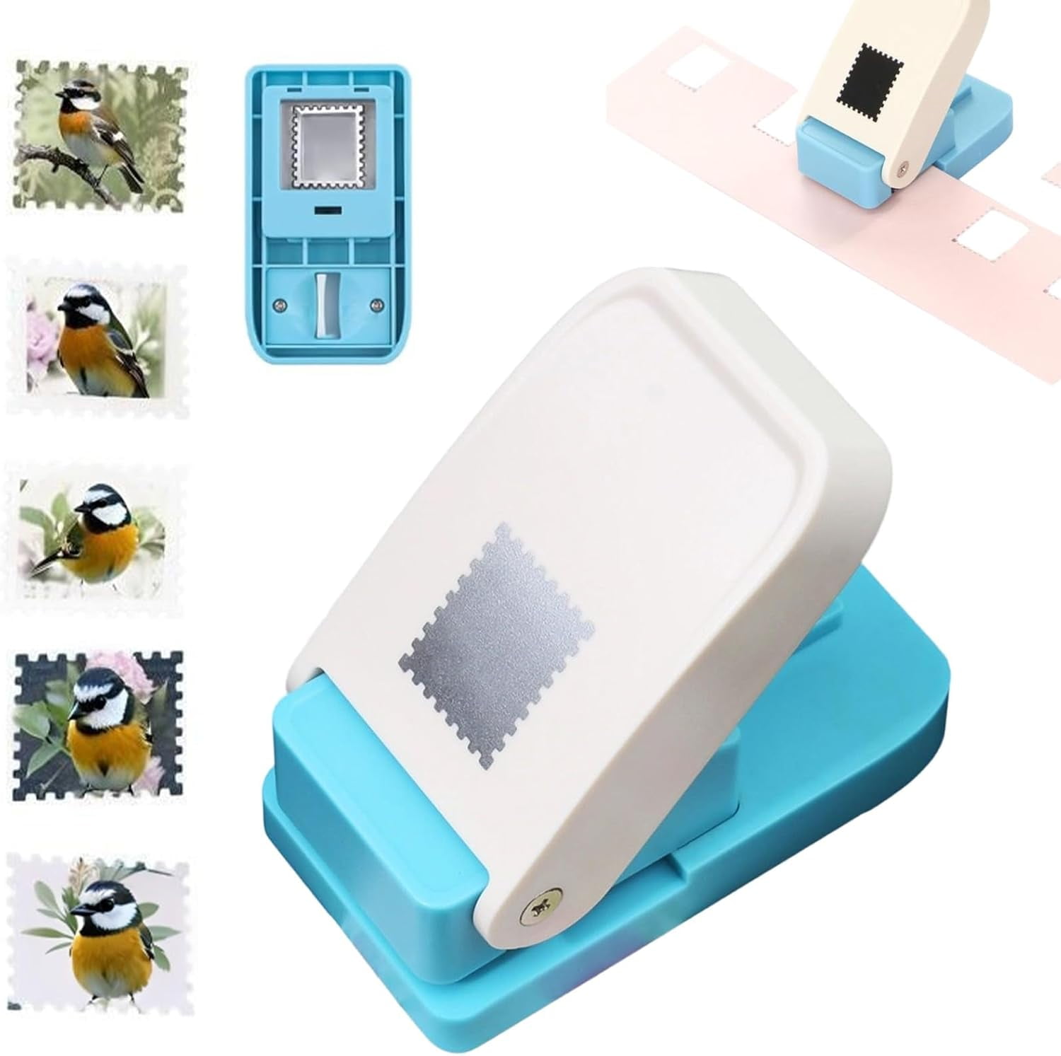 Stamp Shaped Paper Punch, Square Hole Punch, 1x0.8 Inch Scalloped Edge ...