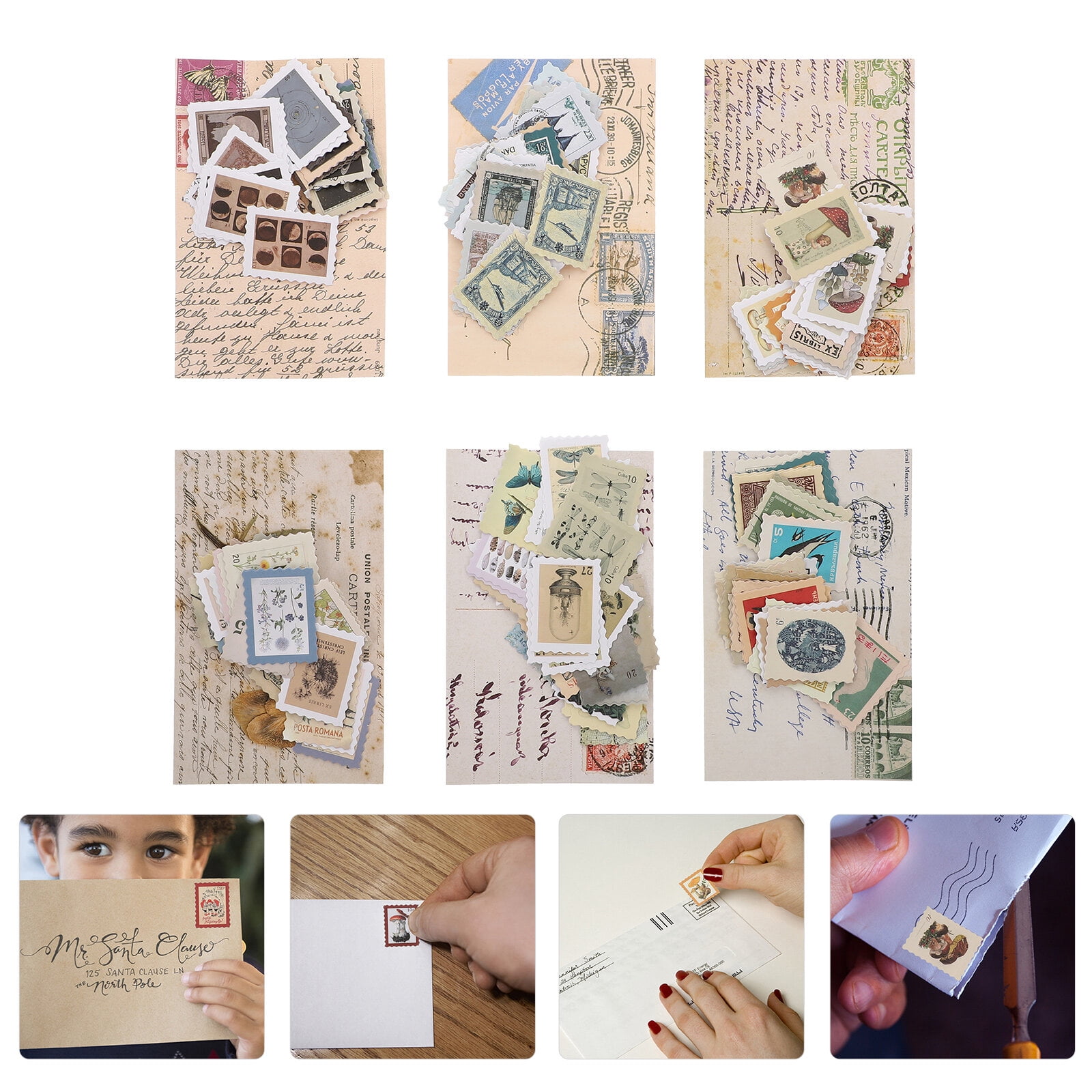 Stamp Sticker 6 Bags of Retro Stamp Stickers DIY Journaling Scrapbook ...