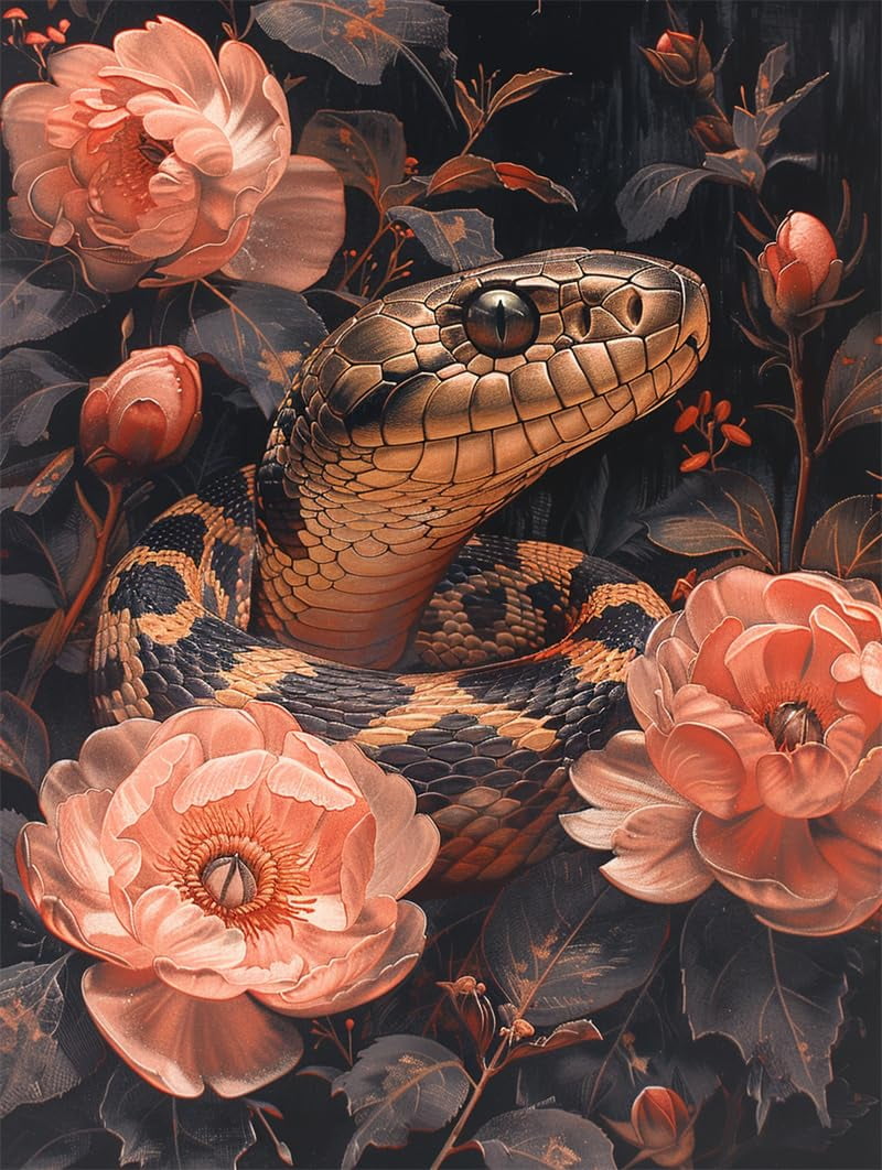 Stamped Embroidery Kit Flowers and snakes Punch Needle Embroidery Kit Cross Stich 16x20in ...