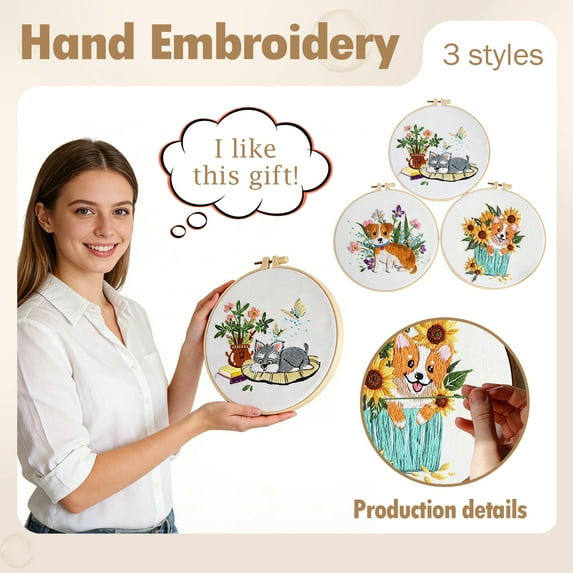 Stamped Embroidery Starter Kits – DIY Needlepoint Handmade Kit for ...