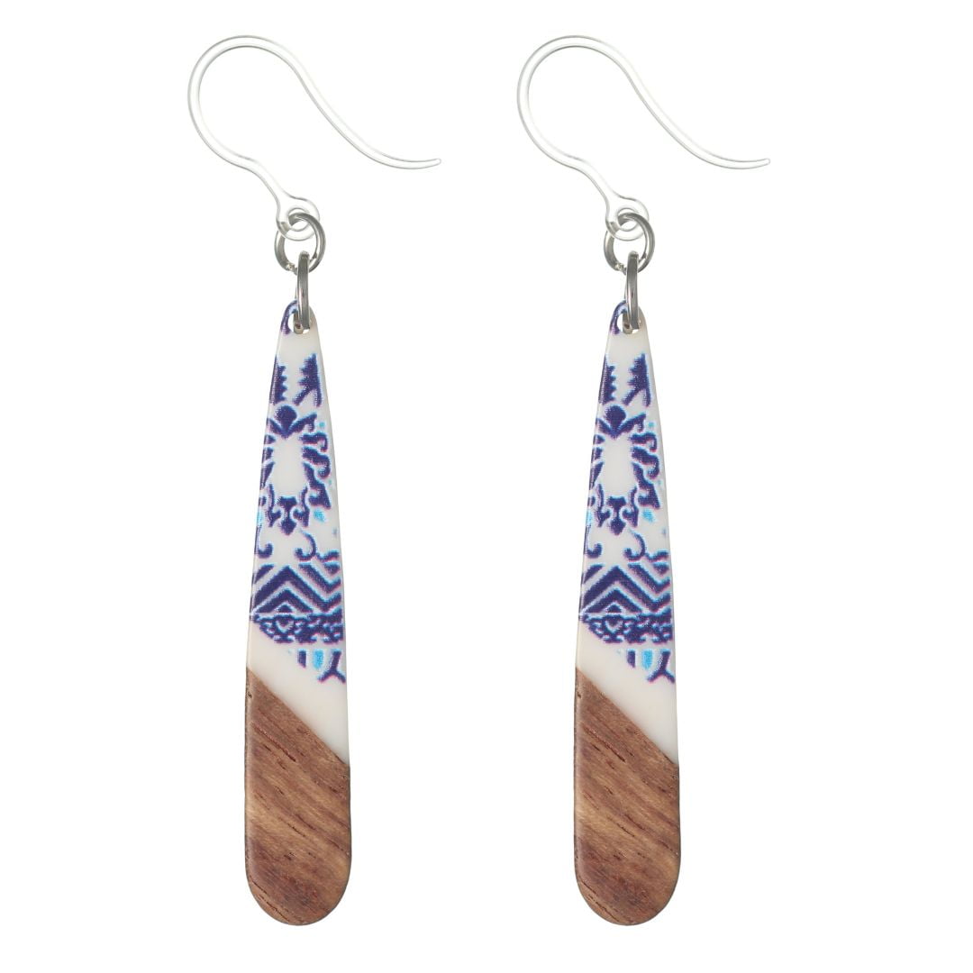 Stamped Wooden Celluloid Bar Dangles Hypoallergenic Earrings for ...