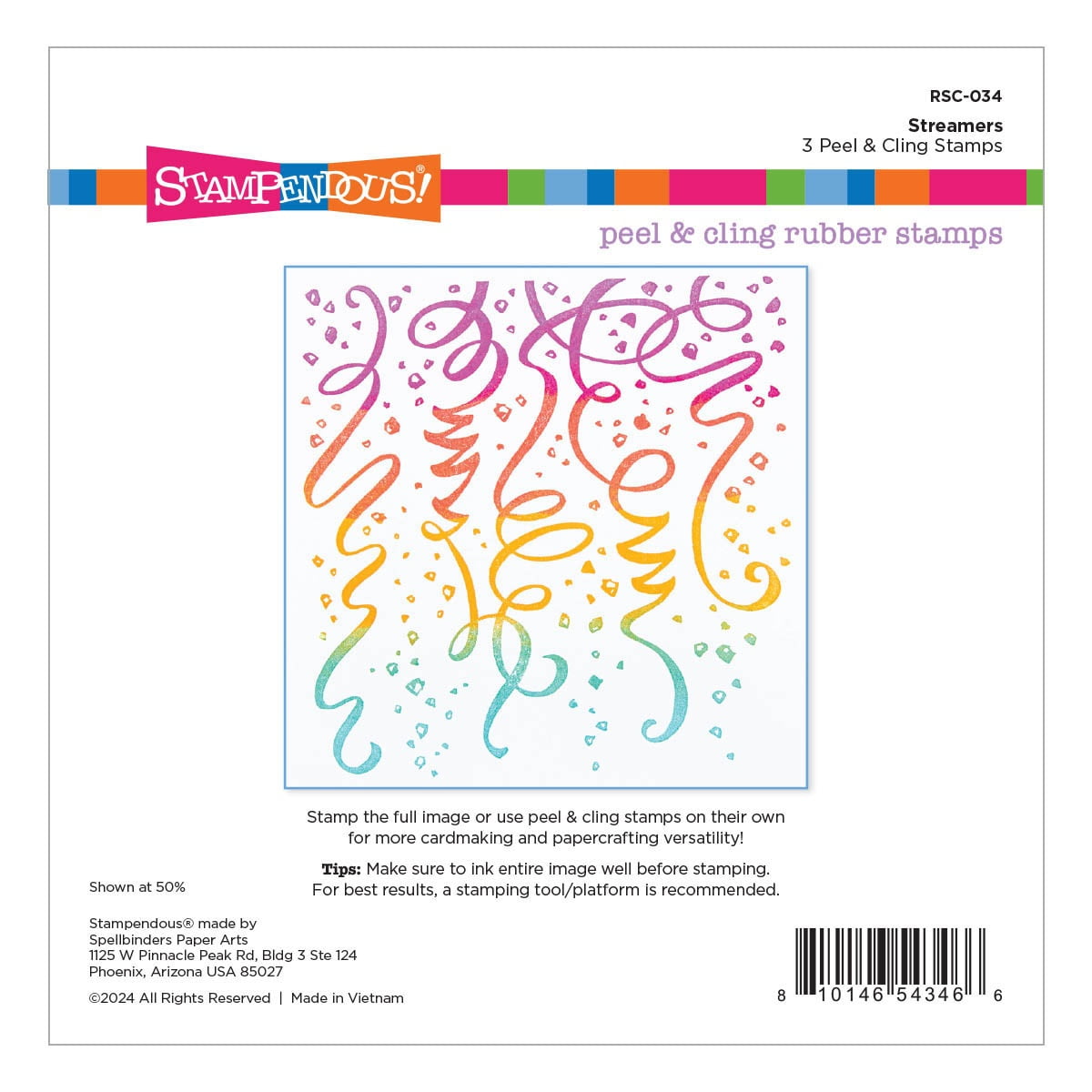 Stampendous Cling Rubber Stamp From Beautiful Backgrounds-Streamers ...