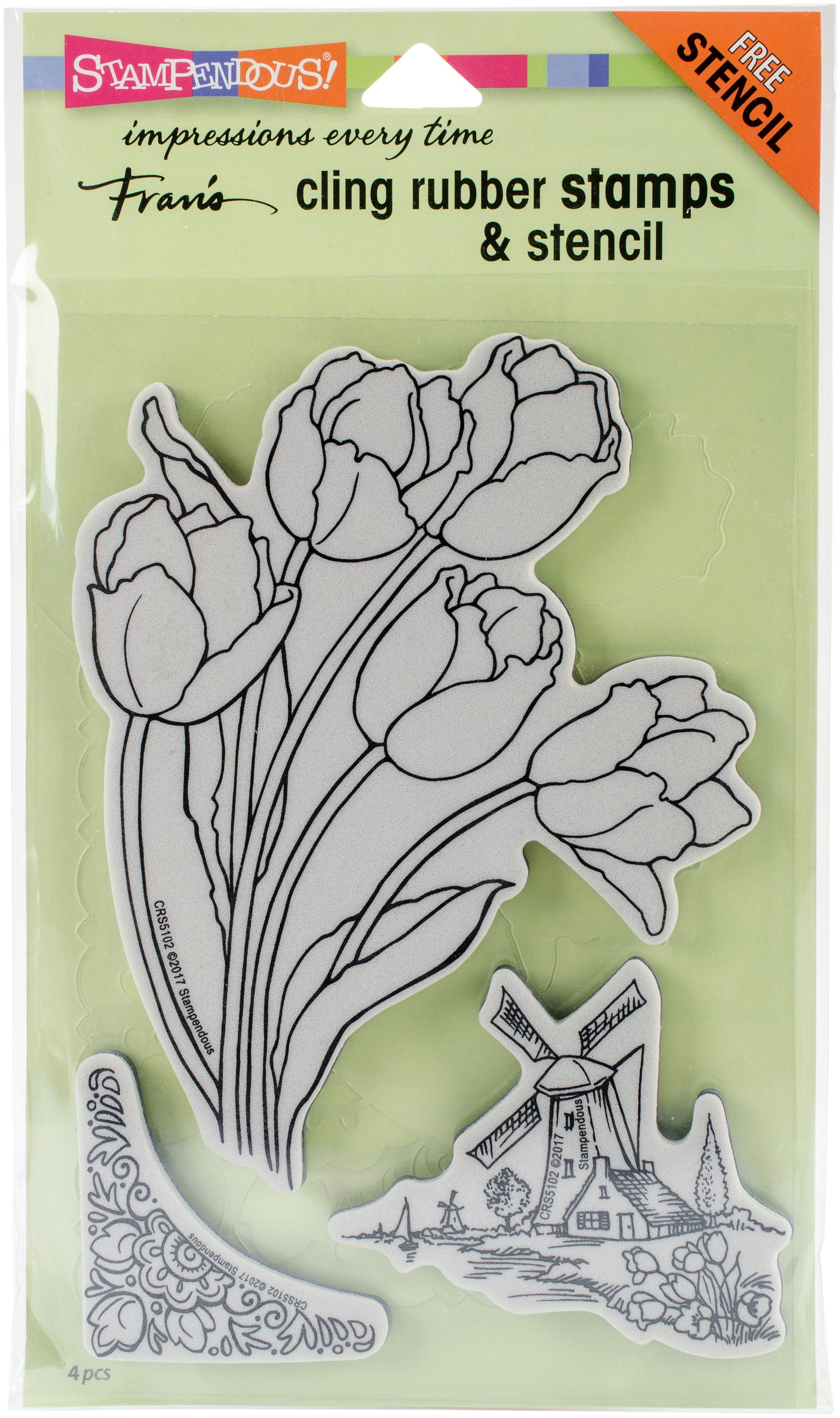 Stampendous Cling Stamps & Stencil Set-Dutch Tulips - Walmart.com
