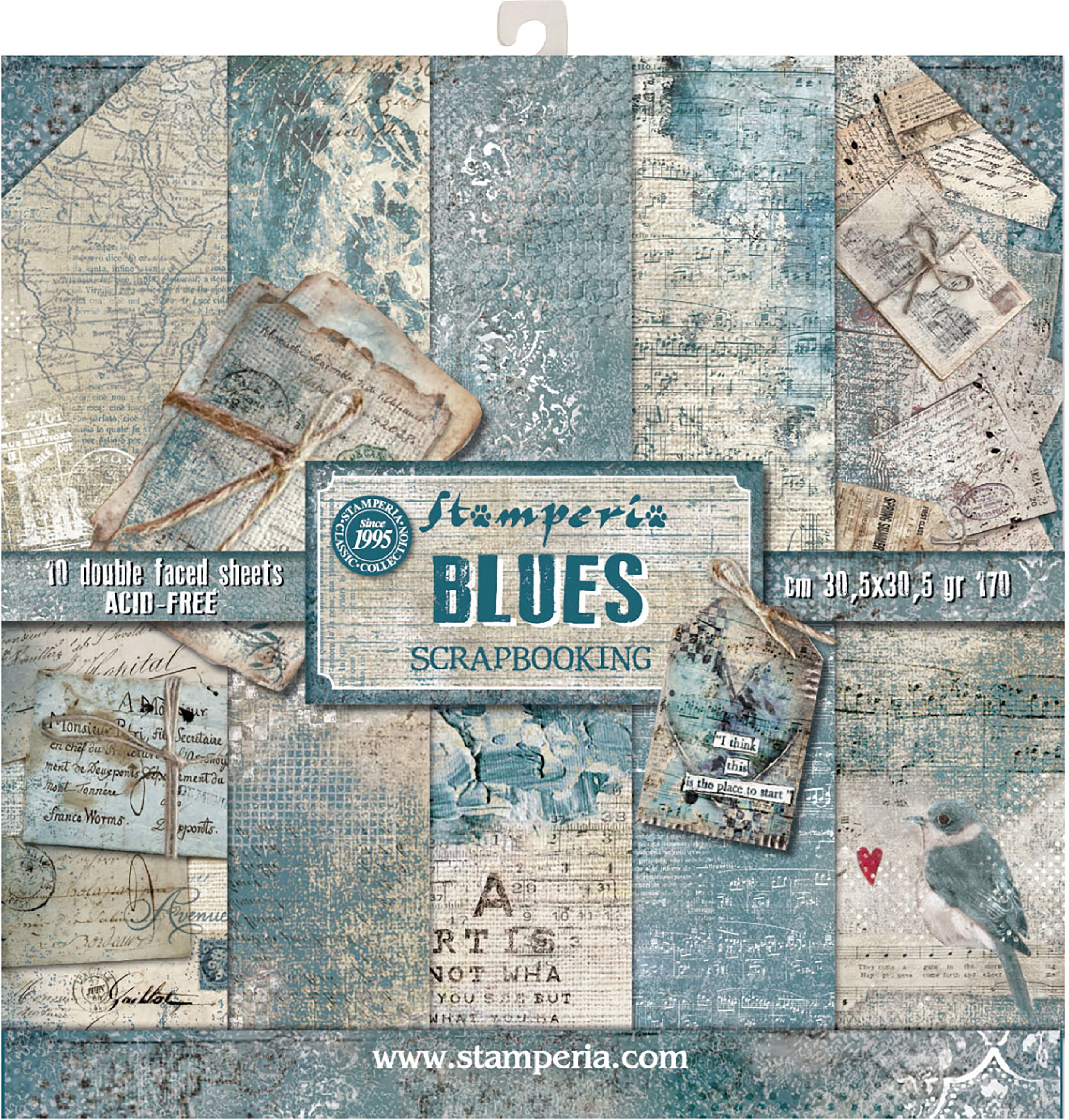 Stamperia Double-Sided Paper Pad 12"X12" 10/Pkg Blues, 10 Designs/1 ...