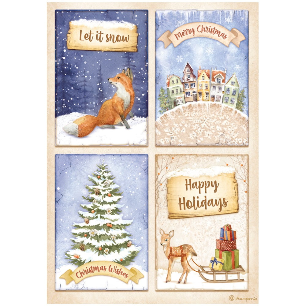 Stamperia Rice Paper Sheet A4-4 Cards Fox, Winter Valley - Walmart.com