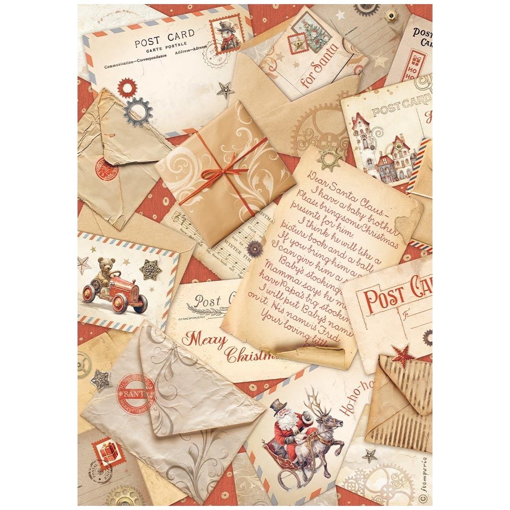 Stamperia Rice Paper Sheet A4-Gear Up For Chrsitmas Post Cards ...